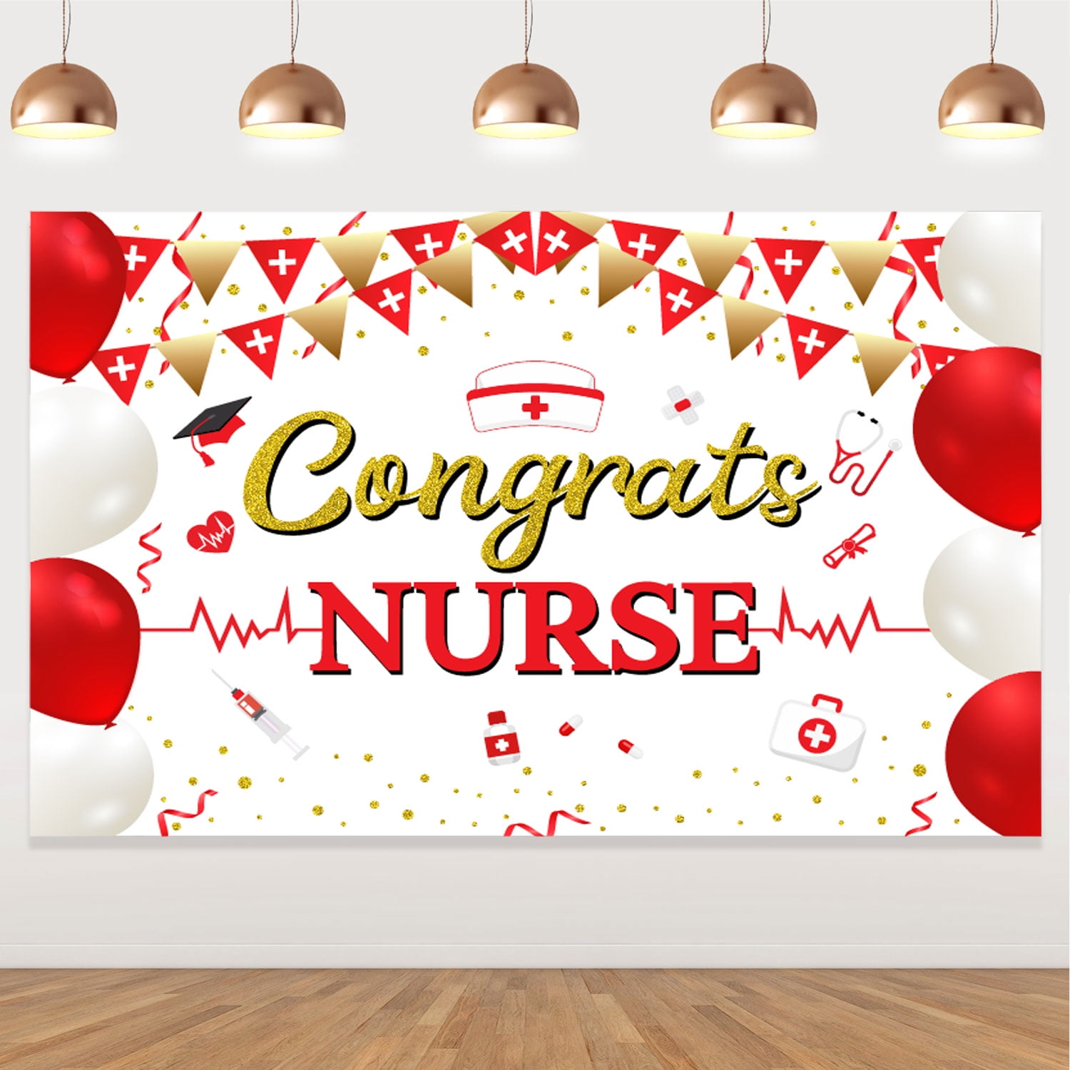 Nurse Graduation Party Banner, Red and Gold Nursing Graduation Party ...