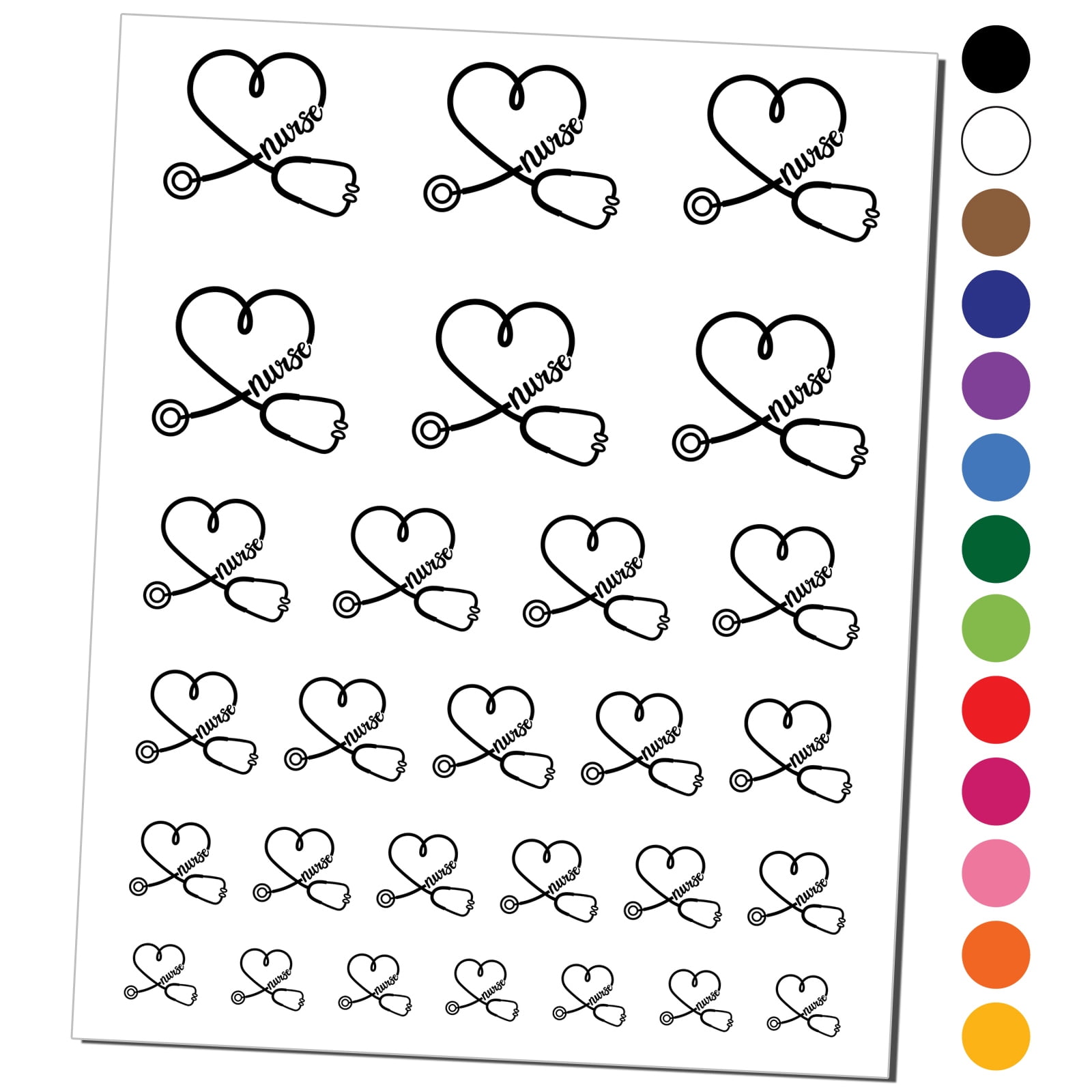 Nurse Heart Stethoscope Water Resistant Temporary Tattoo Set Fake Body ...