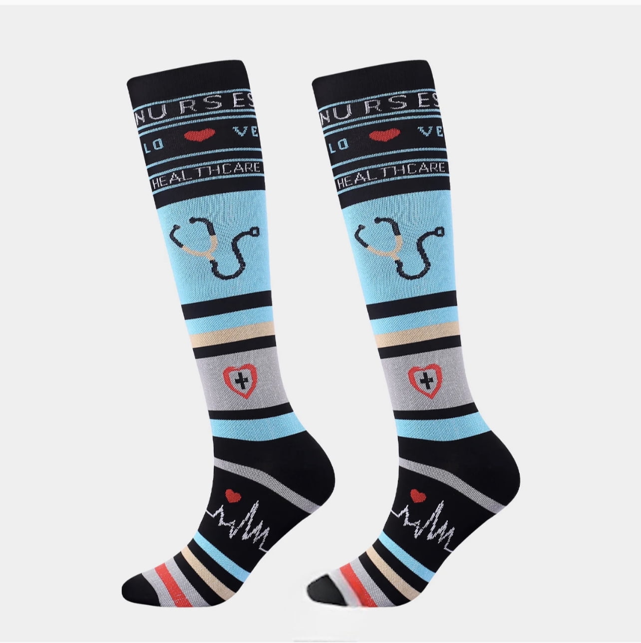 Nurse High Knee Cartoon Socks, Unisex Fun Novelty Crew Character 360 ...