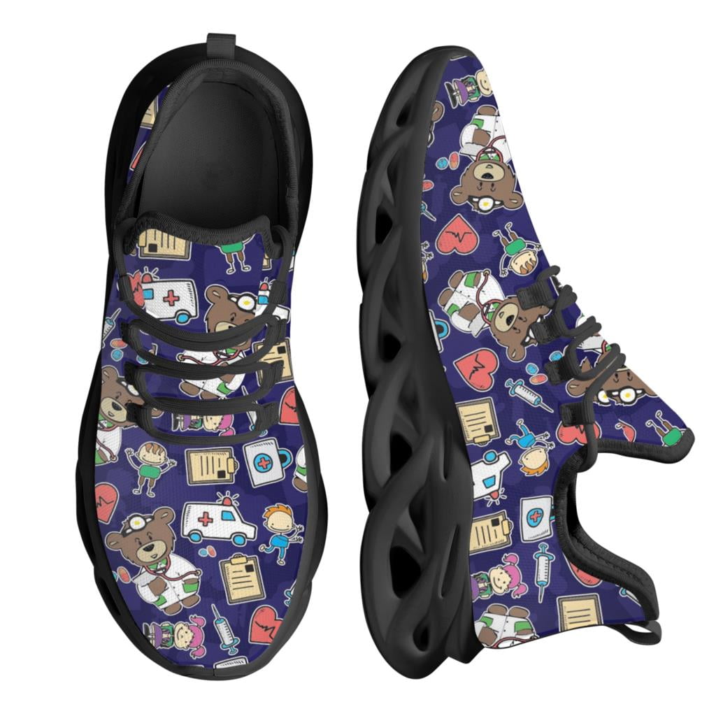 Nurse Hospital Bear Pattern Women Flats Shoes Kintting Comfortable Walk ...