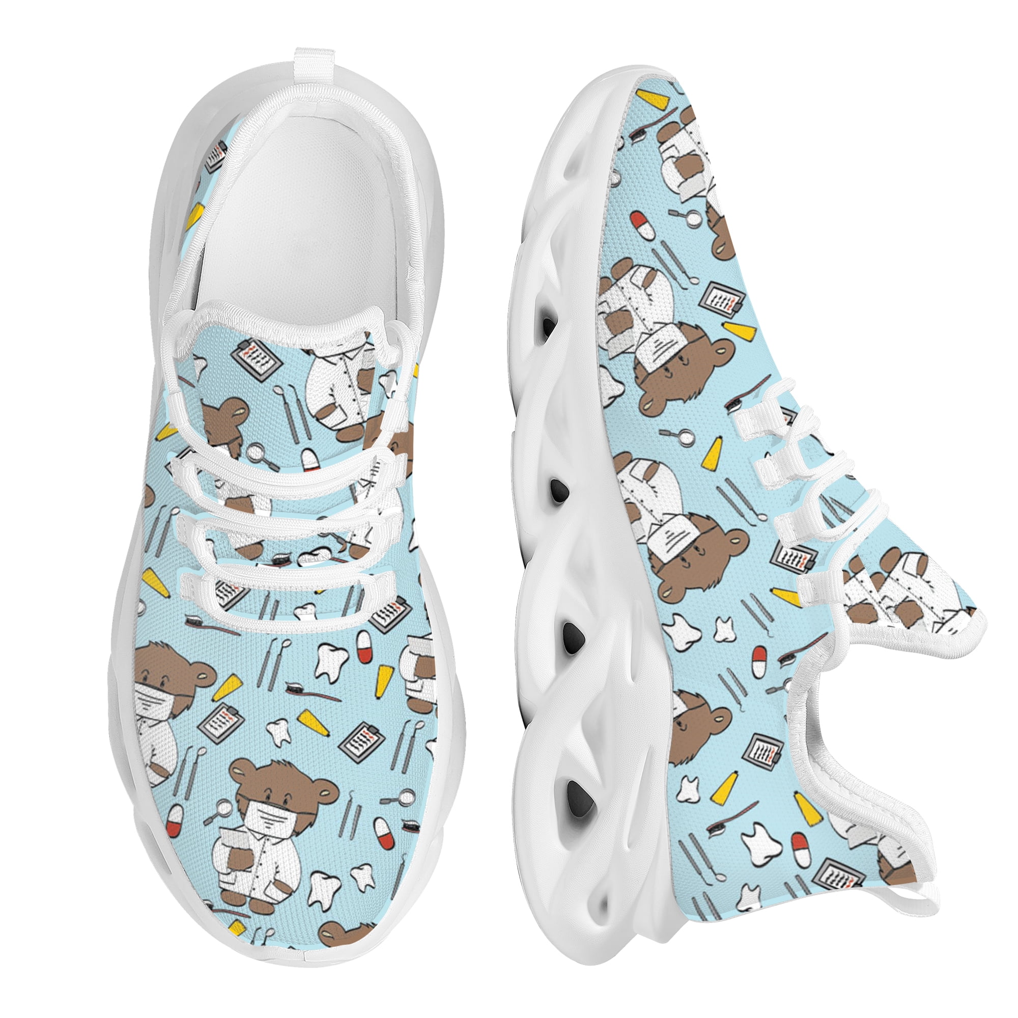 Nurse Hospital Bear Pattern Women Flats Shoes Kintting Comfortable Walk ...