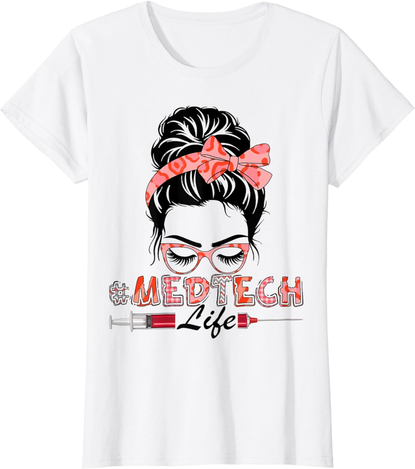 Nurse Life Med-Tech Life Women Messy Bun Leopard Nurse Day T-Shirt ...