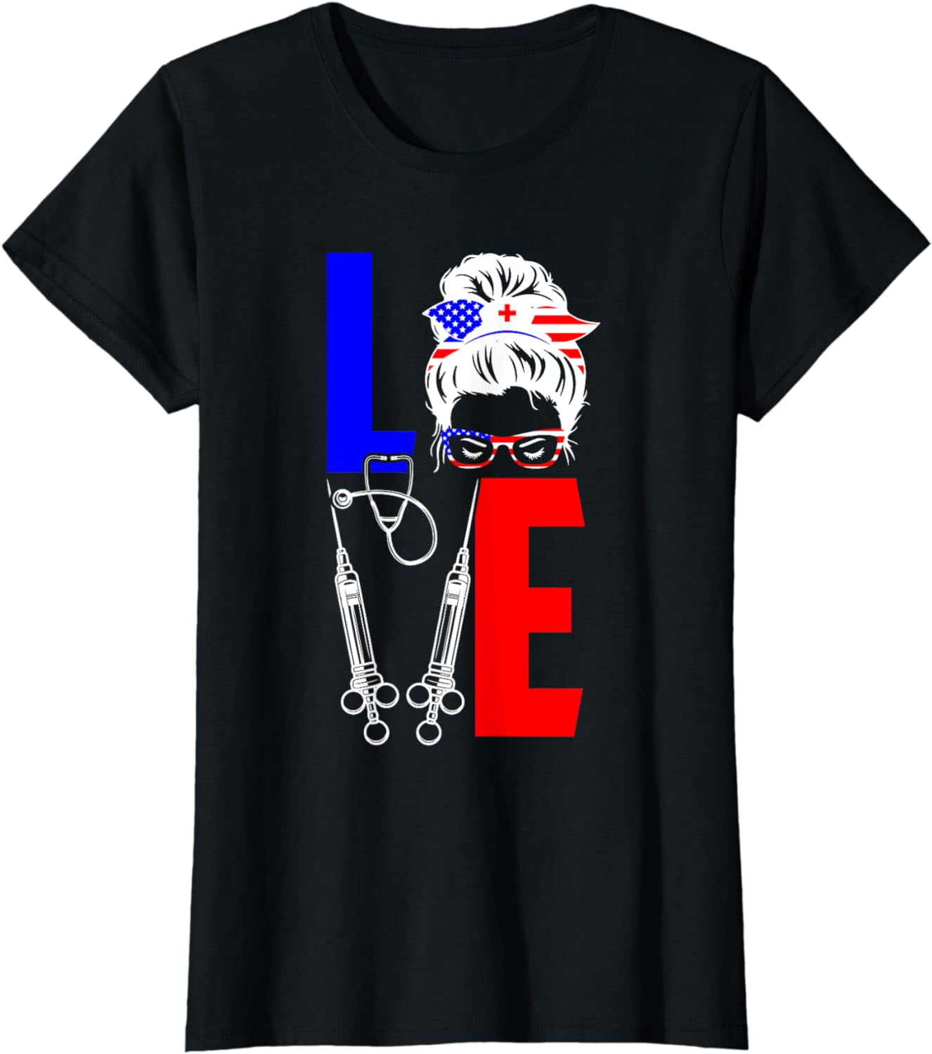 Nurse Love 4th Of July American Flag Memorial Day RN Nursing T-Shirt ...