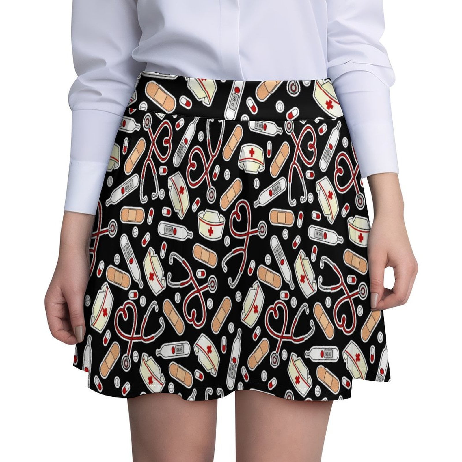 Nurse Love Cute Cartoon Women's Casual Mini Skirt Invisible Zipper ...