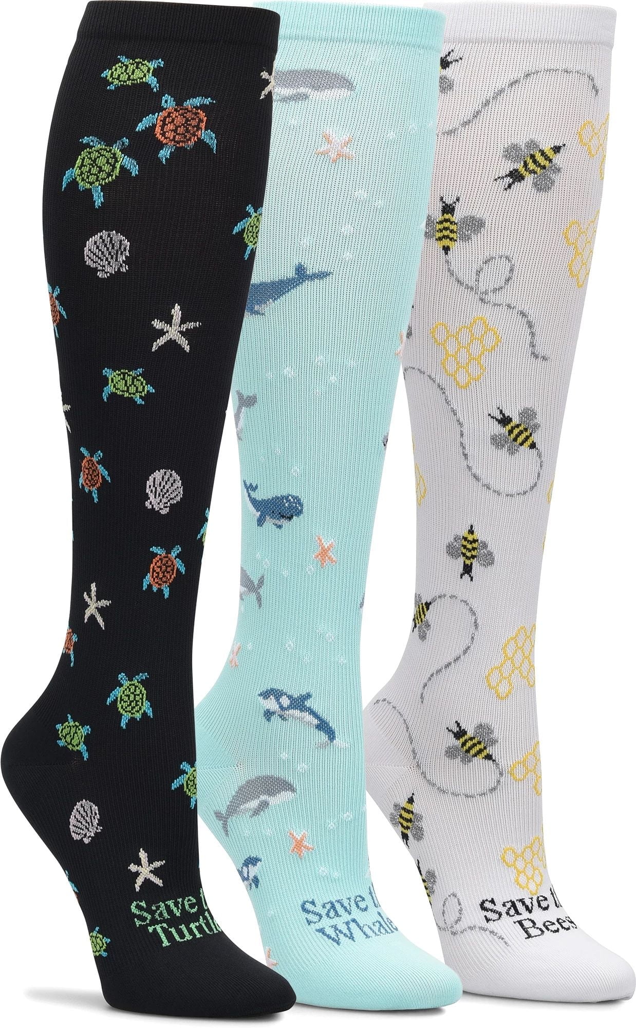 Nurse Mates 3/Pack Compression Socks, Endangered Species Color, Size OS ...