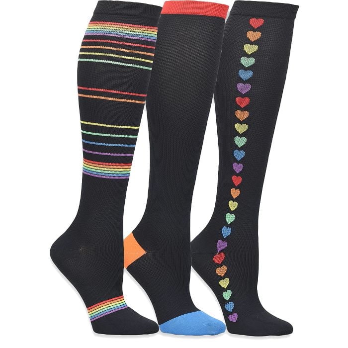 Nurse Mates Compression Socks 3/Pack Color: Rainbow Assorted, Size: OS ...