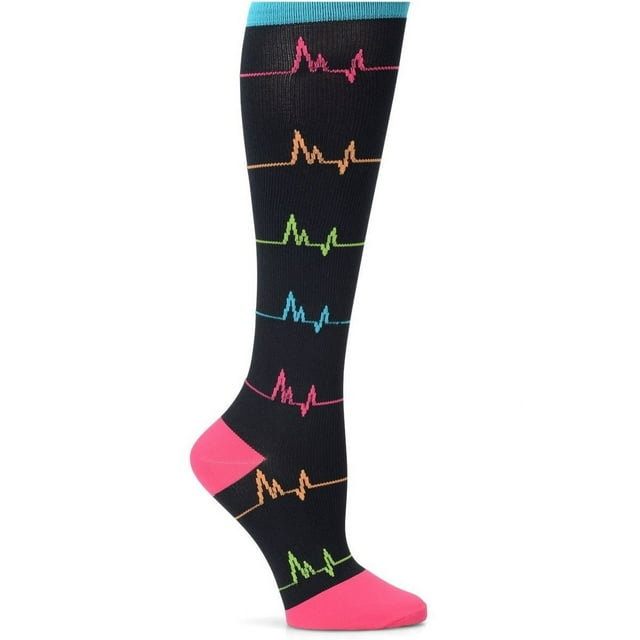 Nurse Mates Compression Socks Wide Calf Up To 22" Color: Black EKG ...