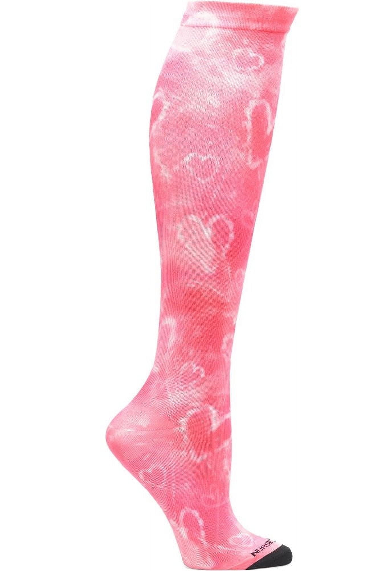 Nurse Mates Compression Socks Wide Calf Up To 22" Color: Pink Grey Tie ...