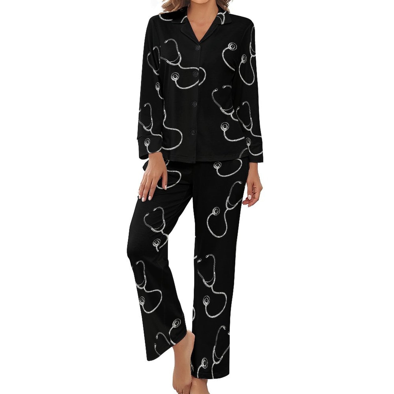 Nurse Medical ThemeWomens Pyjamas Set Long Sleeve 2 Piece Fall & Winter ...