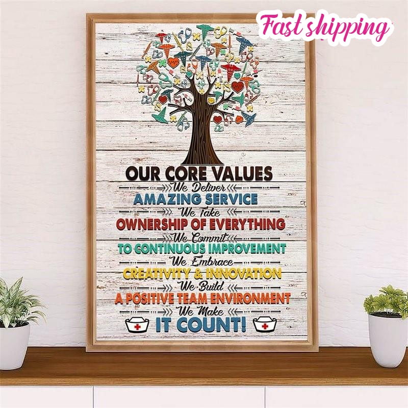 Nurse Our Core Values Woman Nurse Female Nursing poster Wall Art ...