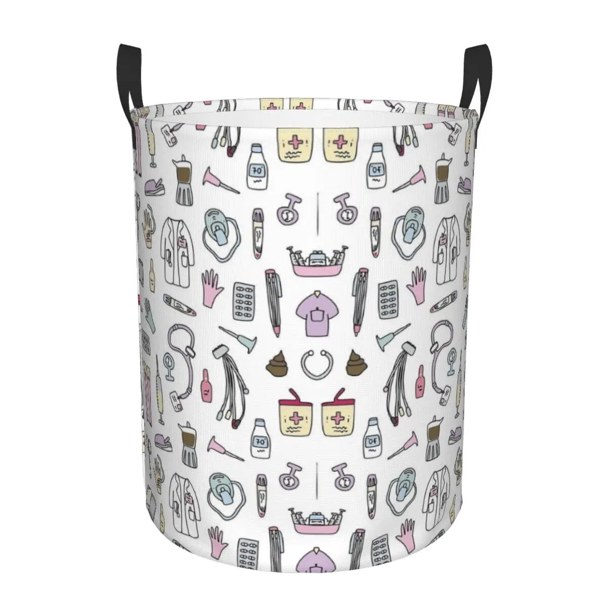 Nurse Pattern On Black Laundry Basket Collapsible Nursing Clothes ...