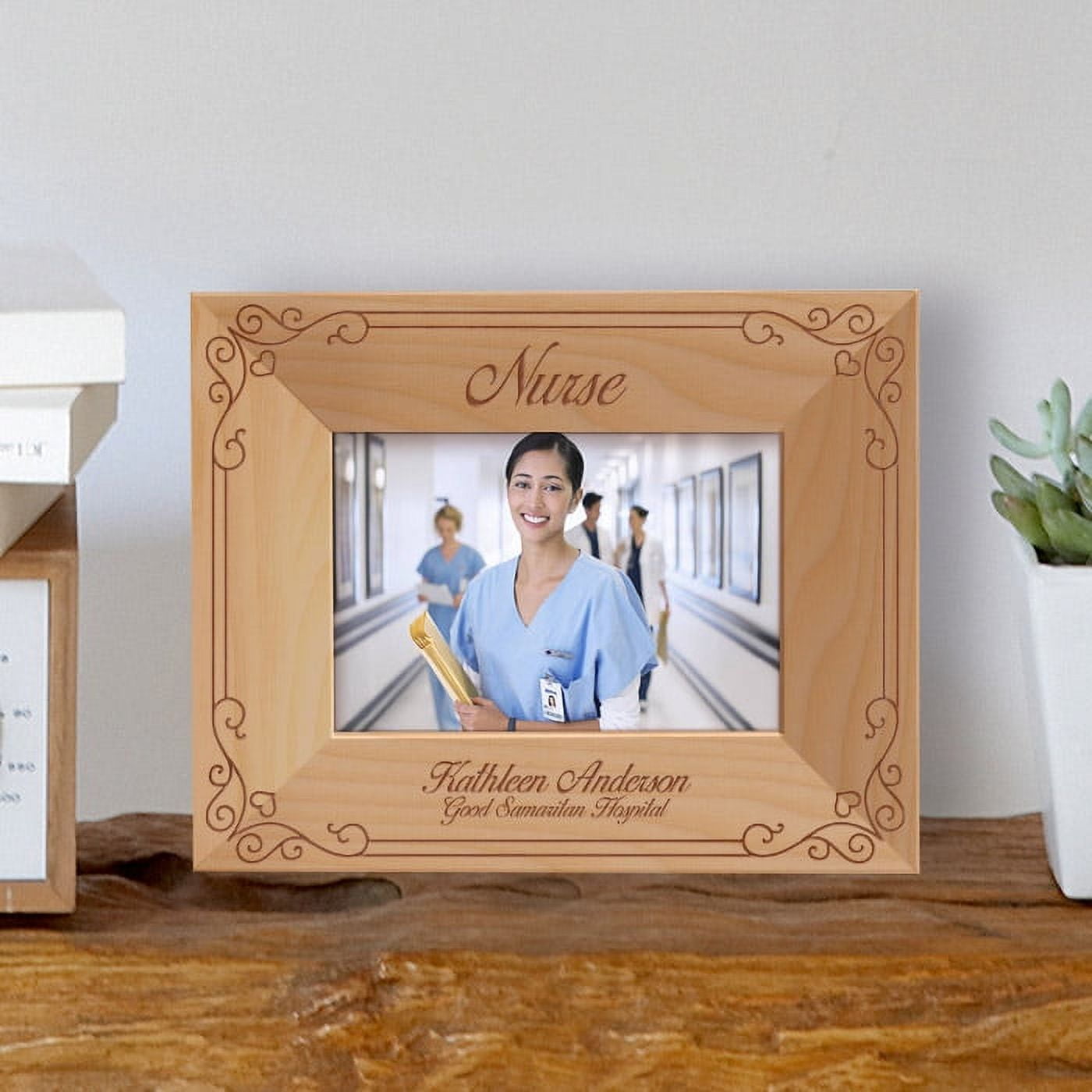 Nurse Personalized Wooden Picture Frame-5" x 3 1/2" Brown Horizontal ...