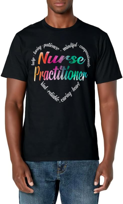 Nurse Practitioner Heart Word Cloud Watercolor Rainbow T-Shirt ...
