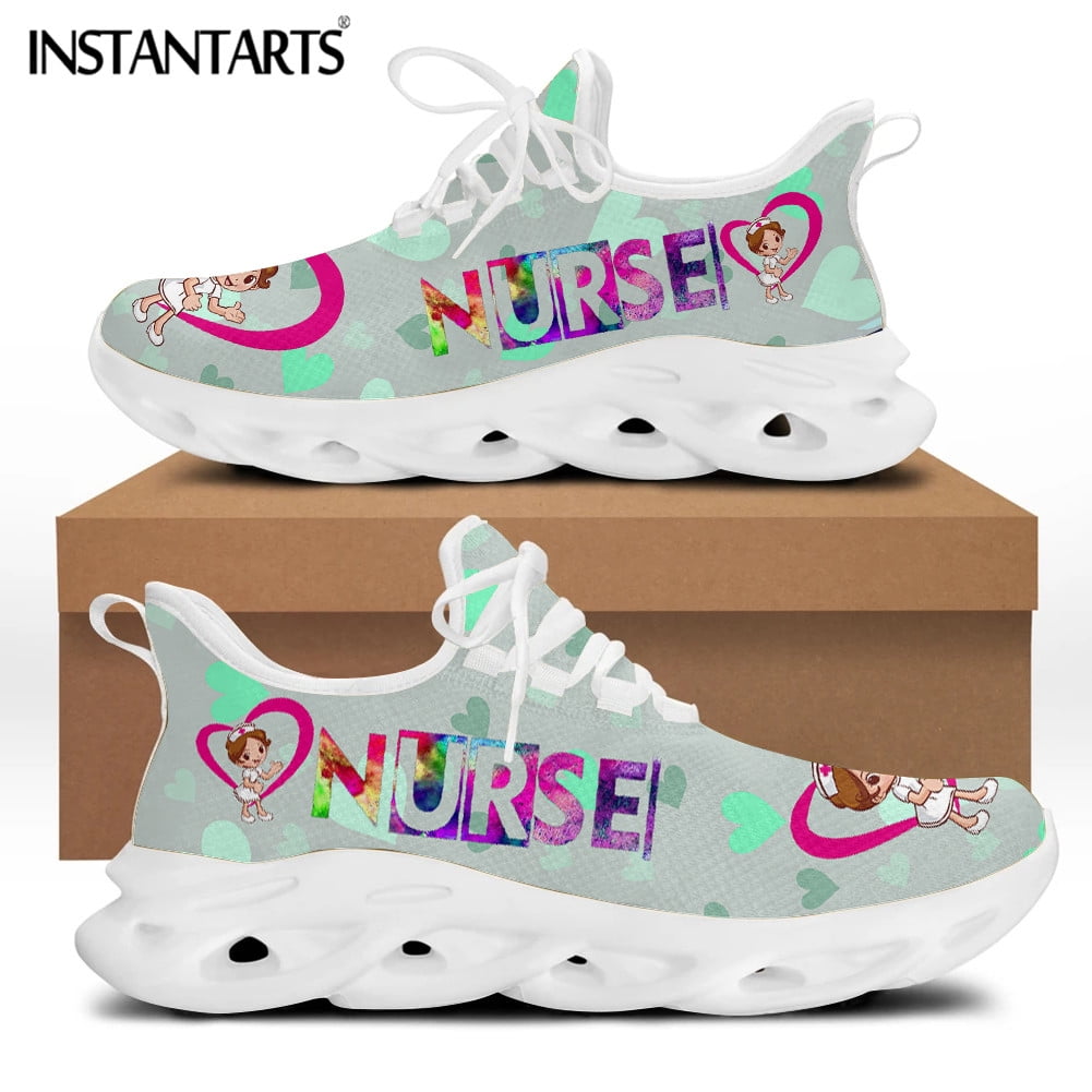 Nurse Print Mesh Swing Sneakers Breathable Lace up Running Sneakers for ...