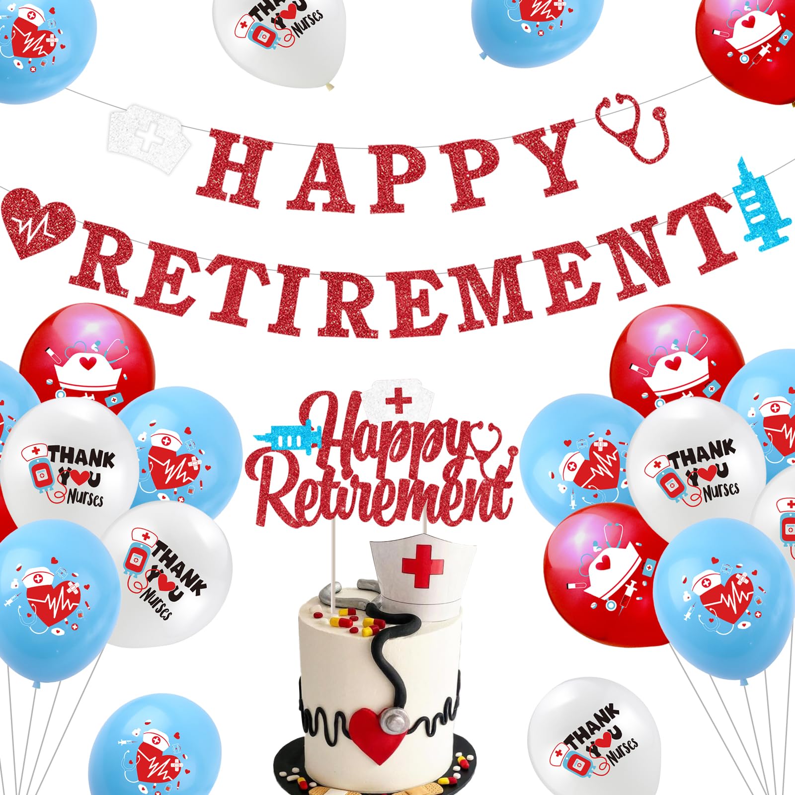 Nurse Retirement Decorations, Happy Retirement Nurse Banner Cake Topper ...