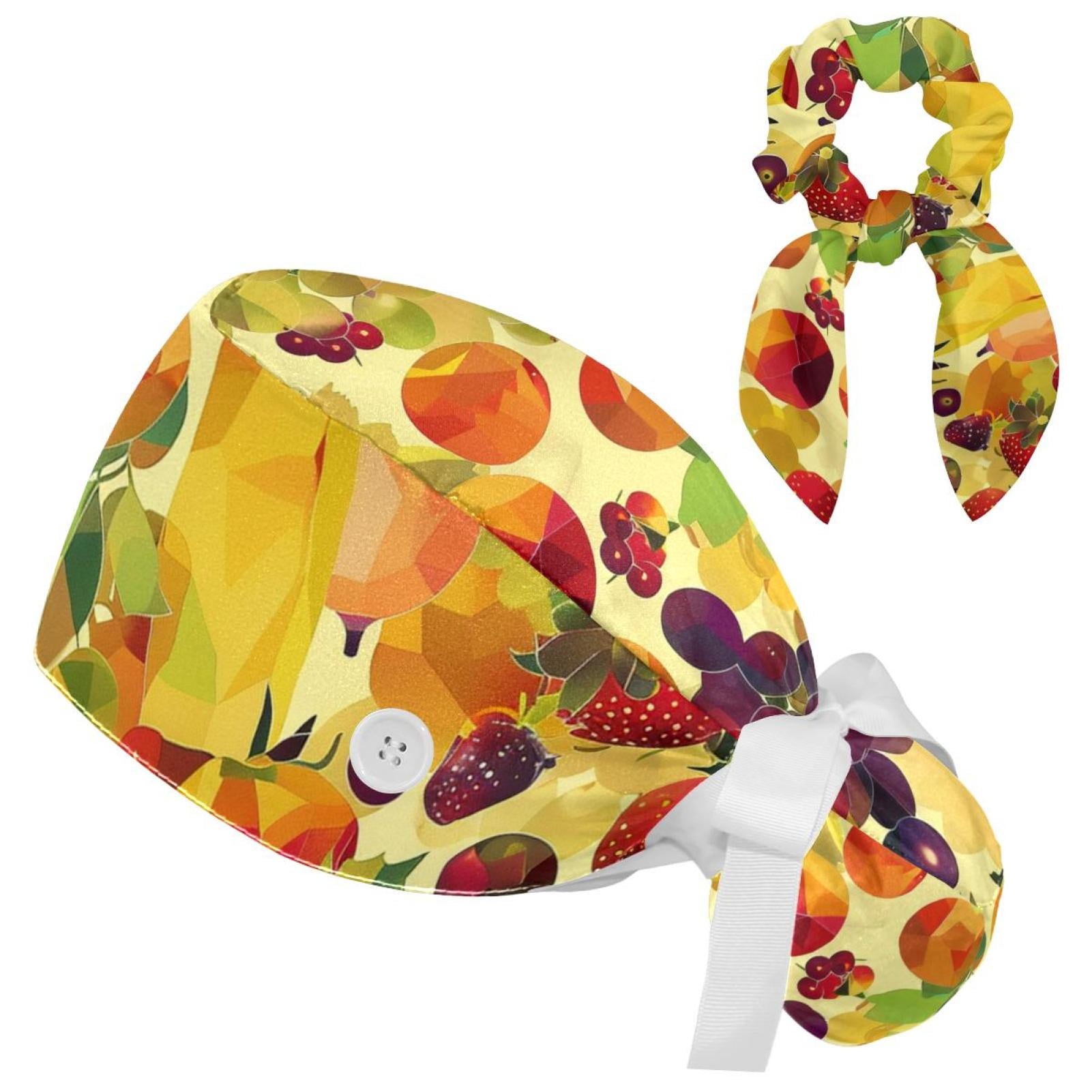 Nurse Scrub Caps,Scrub Hats with Buttons and Cotton Sweatband,Fruit and ...