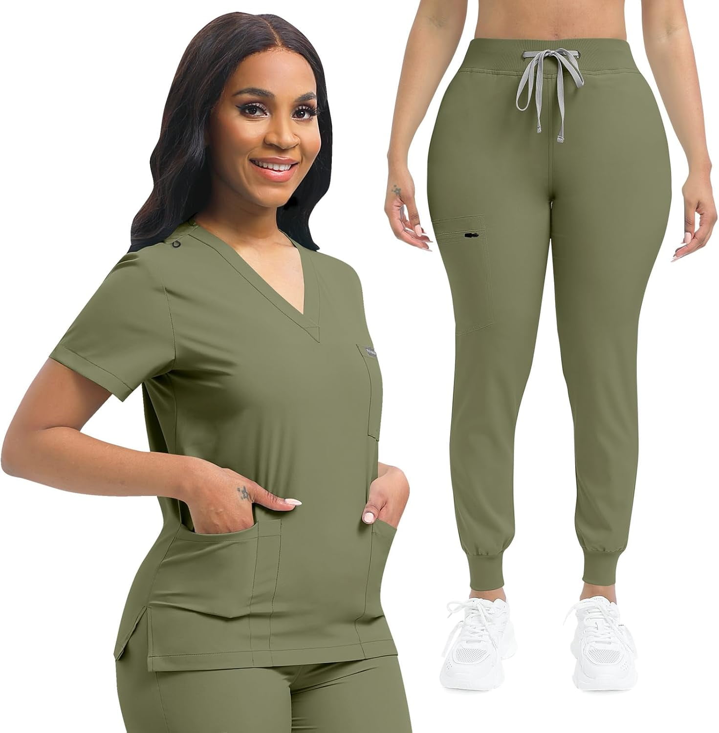 Nurse Scrub for Women Set V-Neck Top & Jogger Scrub Pants Medical ...