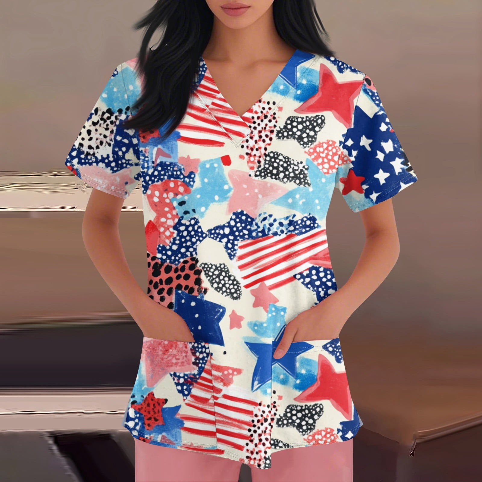 Nurse Scrubs Independence Day Oversized Short Sleeve Scrub Women with ...