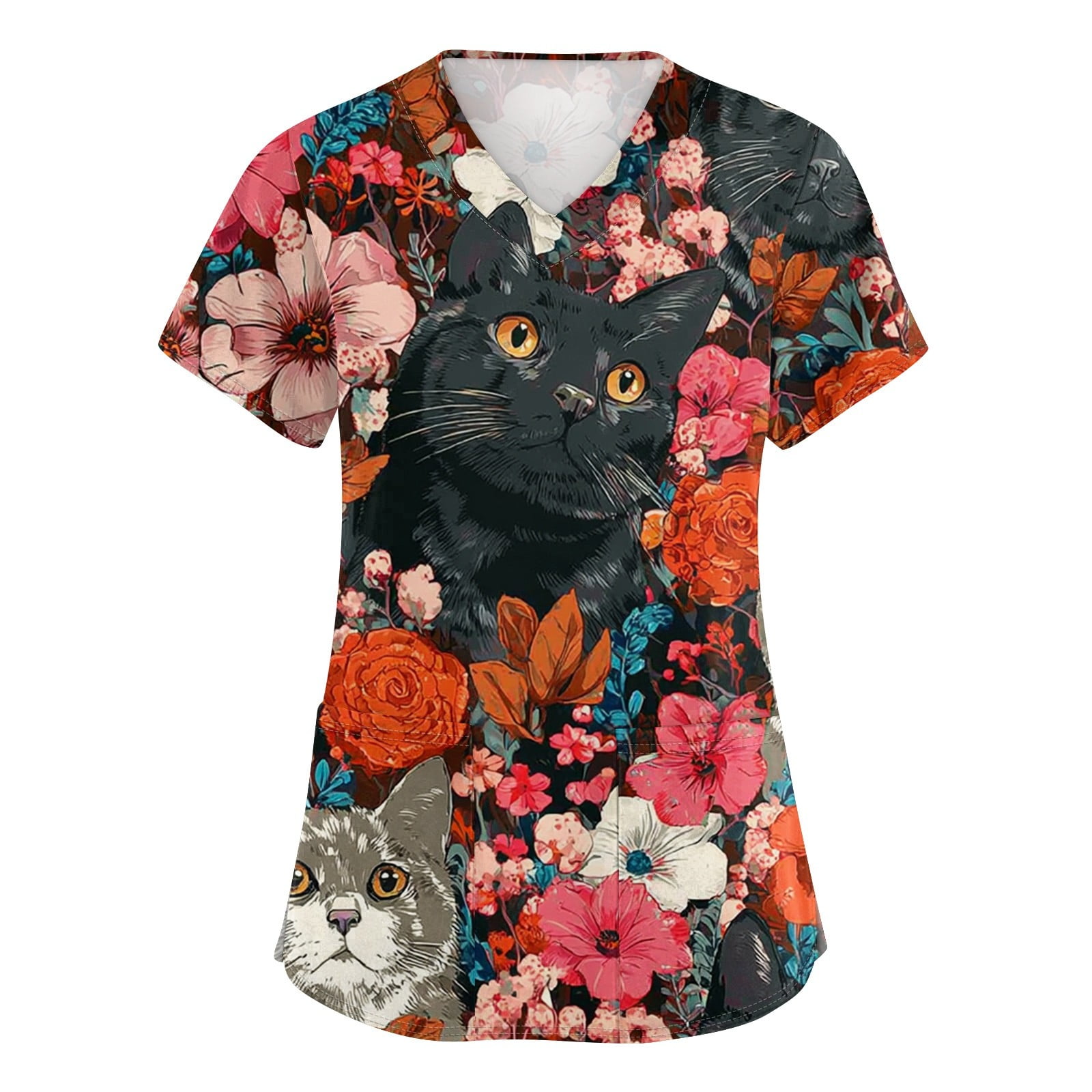 Nurse Scrubs, V Neck Butterfly Printed Short-Sleeved Work Clothes With ...