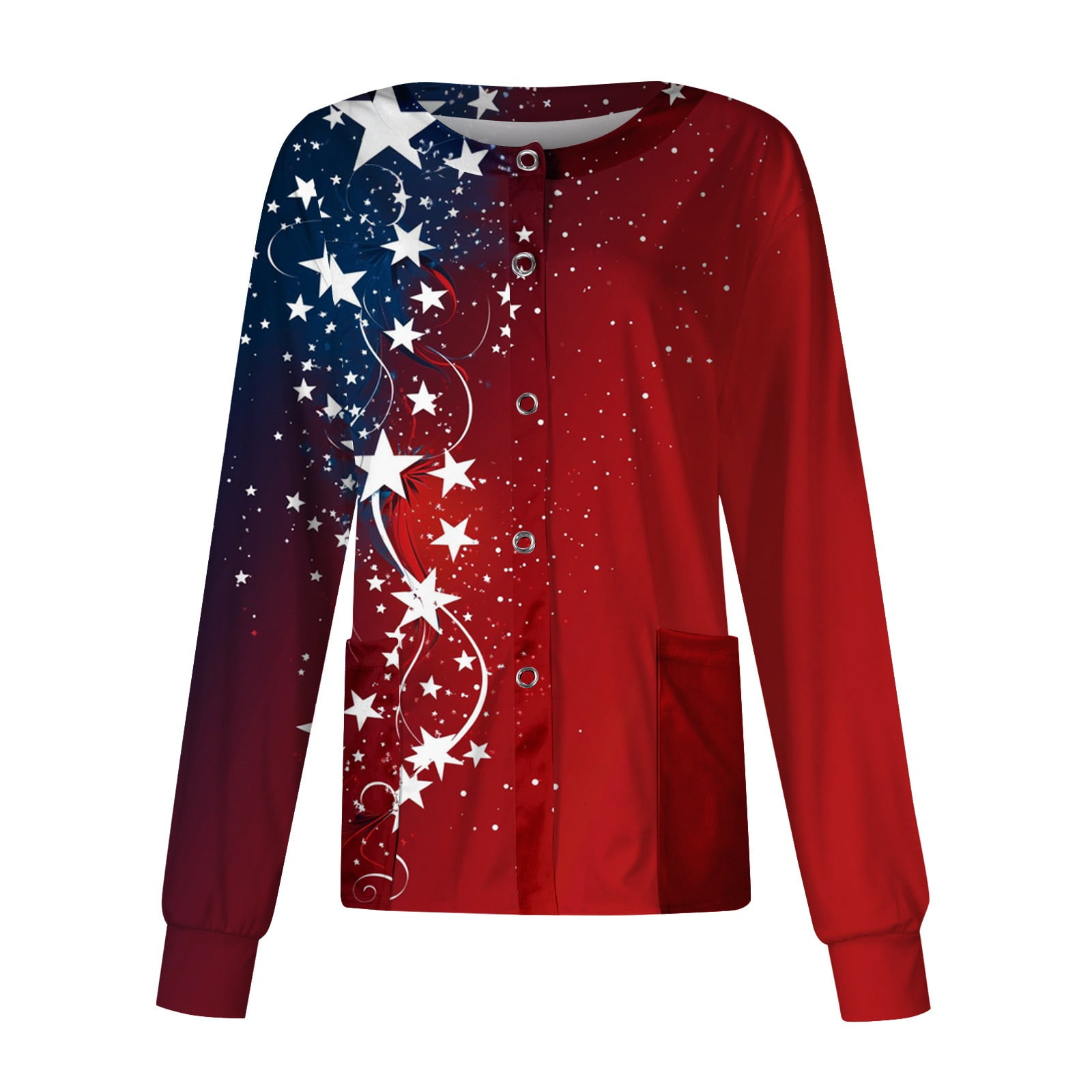 Nurse Scrubs For Women Set, Tops 4Th Of July Round Neck Long Sleeve ...