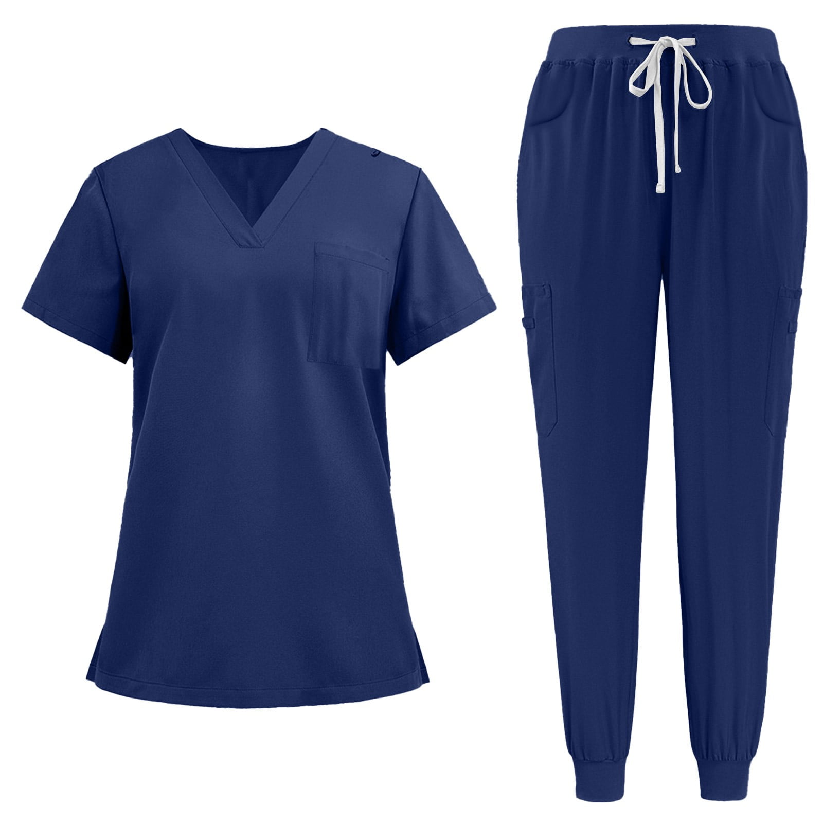 Nurse Scrubs for Women Set V-Neck Short Sleeve Long Pants Nurse Uniform ...