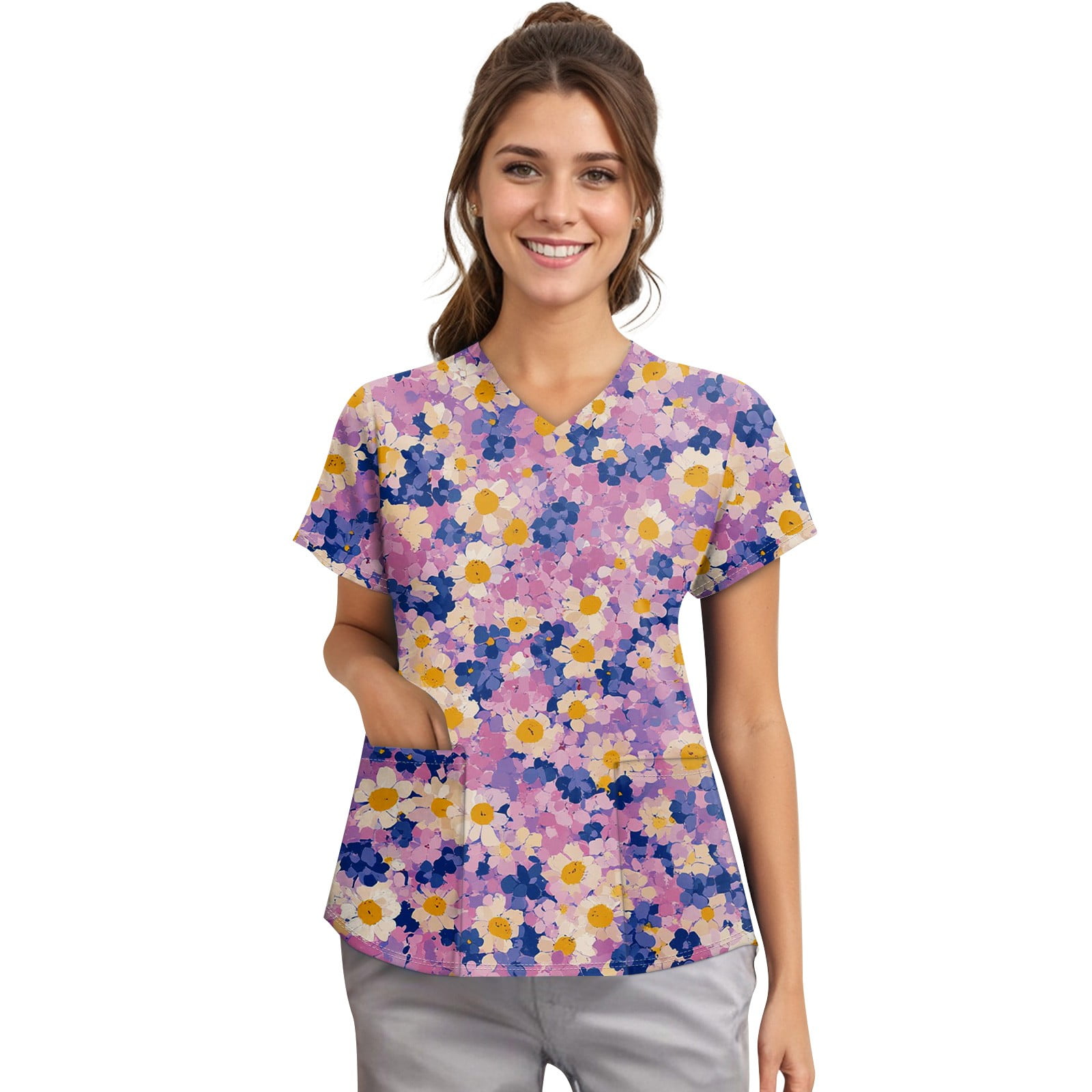 Nurse Scrubs for Women Short Sleeve Summer Hawaiian Scrub Womens Cutout ...