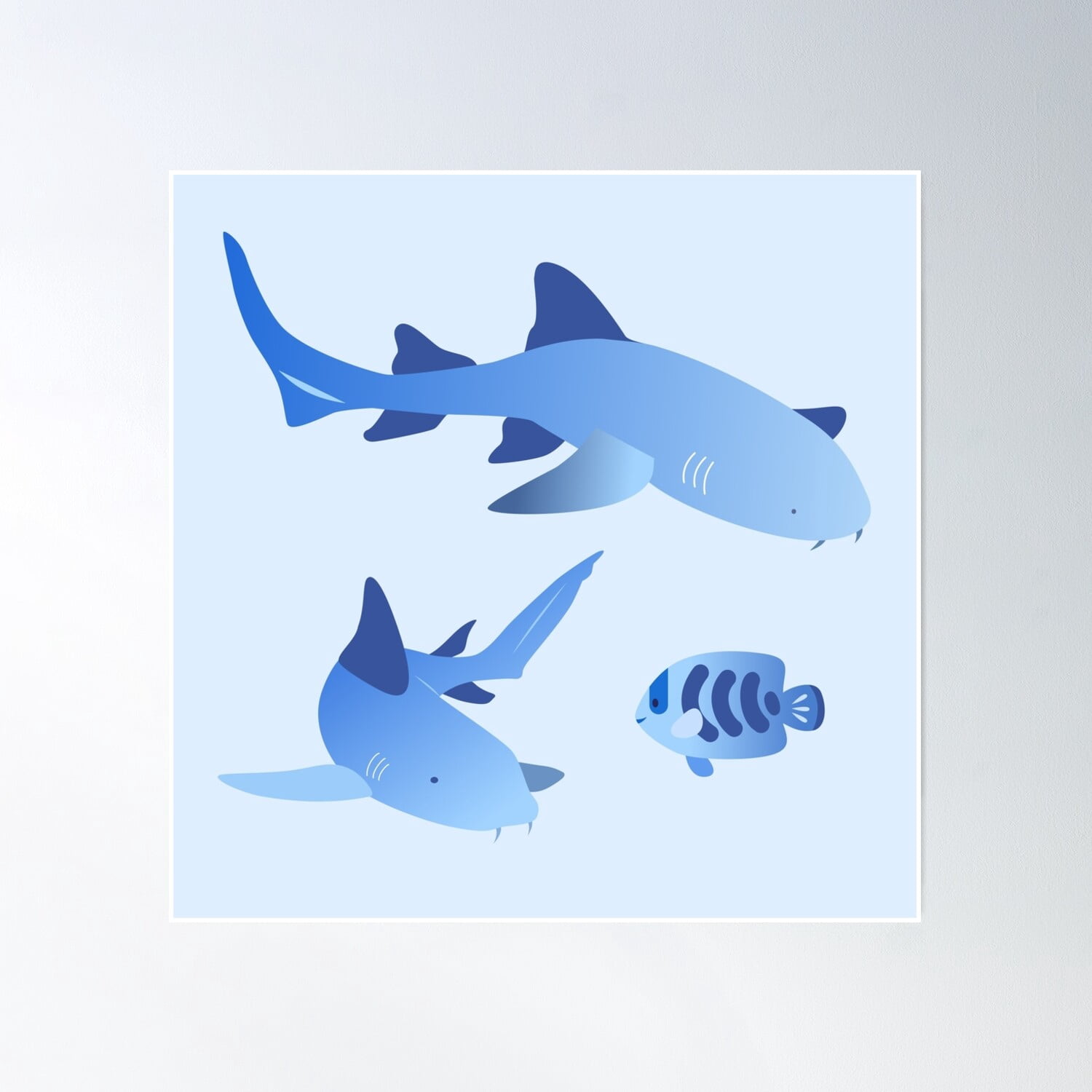 Nurse Sharks - Light Blue Poster Wall Art, Modern Wall Decor, 30x30 ...