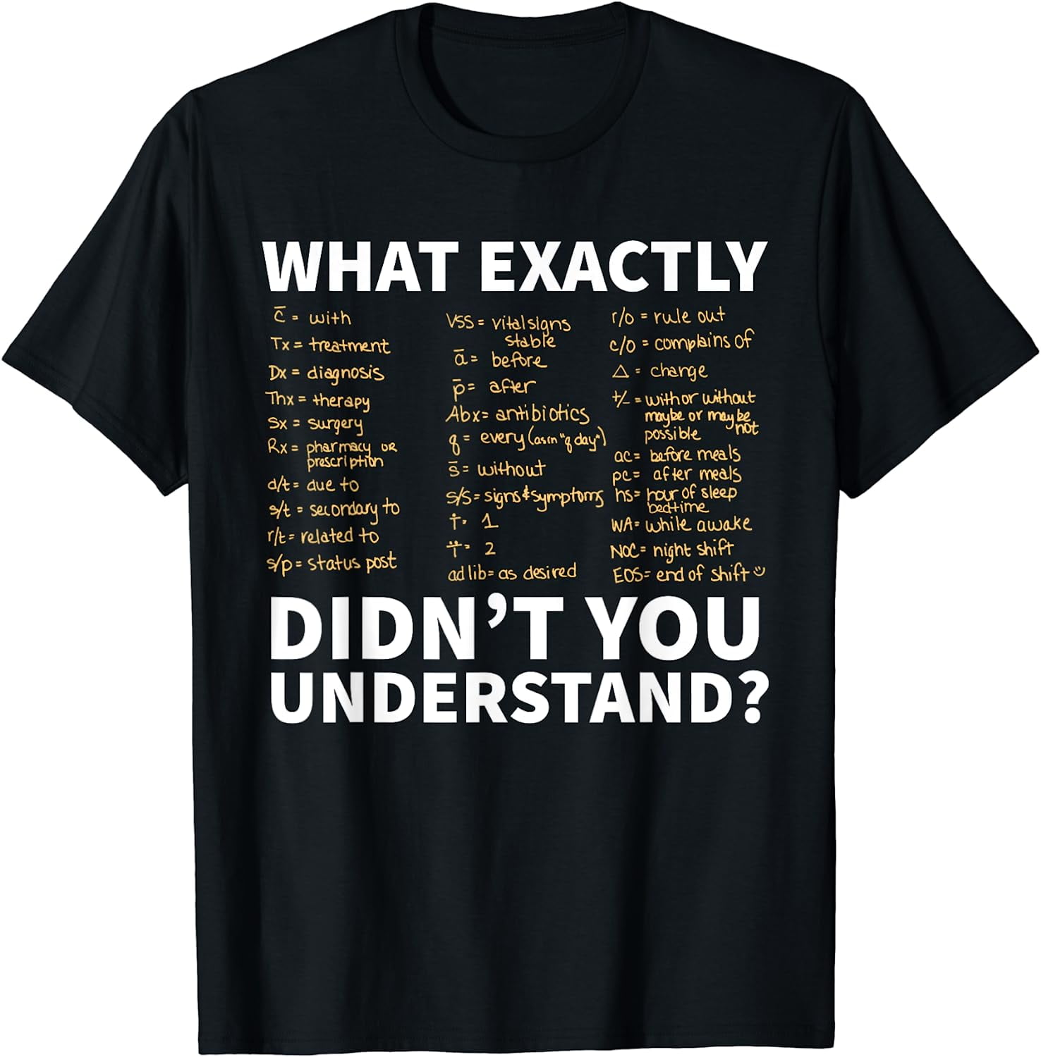 Nurse Shorthand Shirt, Nurse or Nursing Student T-Shirt T-Shirt Black ...
