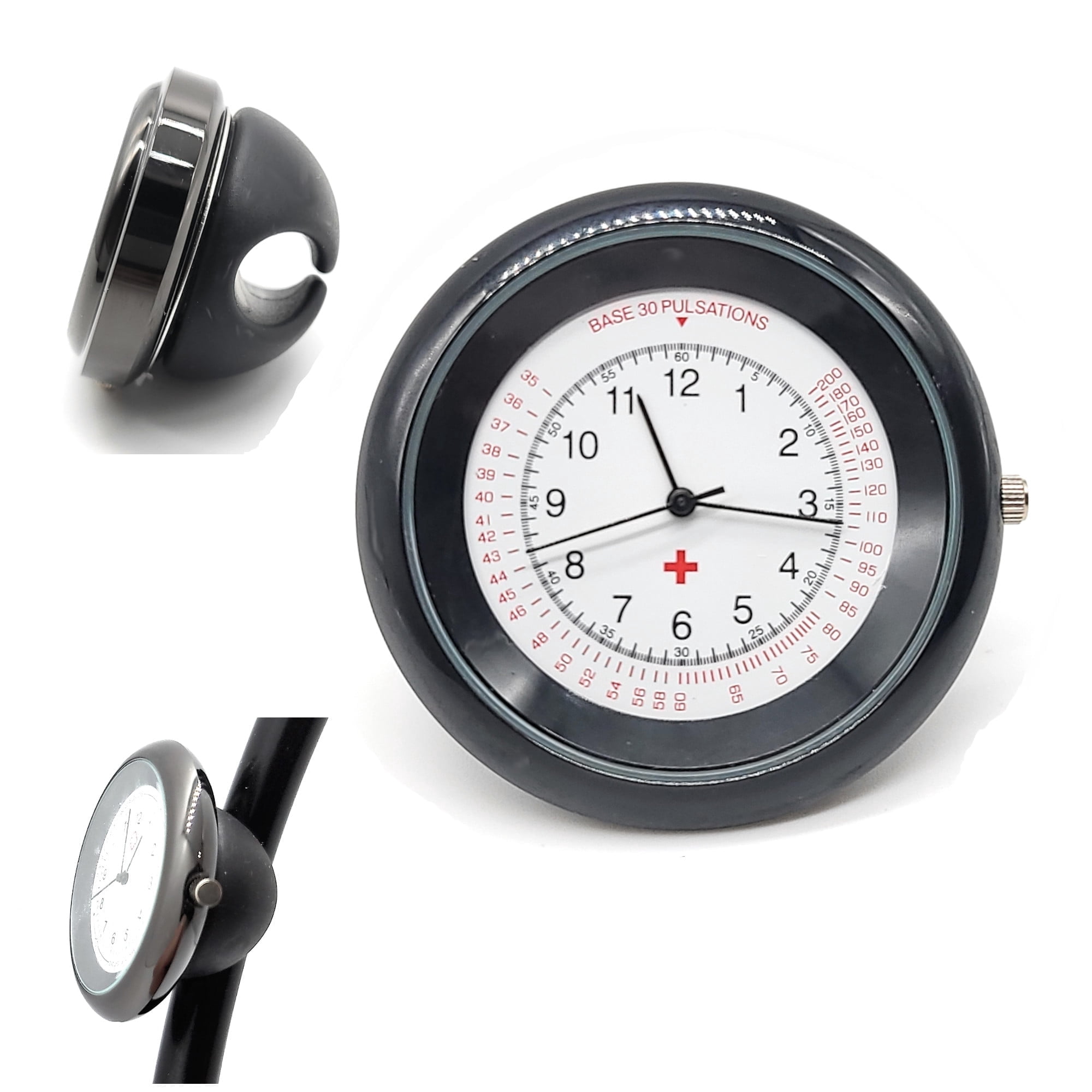 Nurse Stethoscope Watch with Second Hand - Black - Attaches Directly to ...
