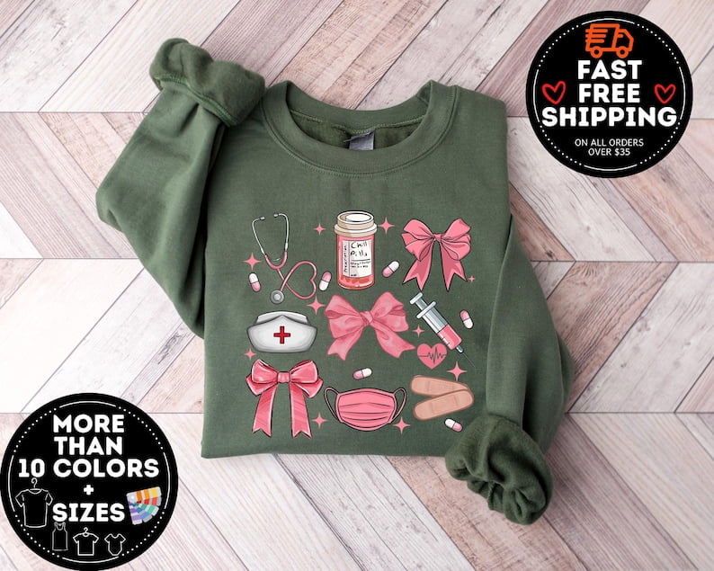 Nurse Sweatshirt, Work Cute Nurse Crewneck, Nurse Coquette Bow Sweater ...
