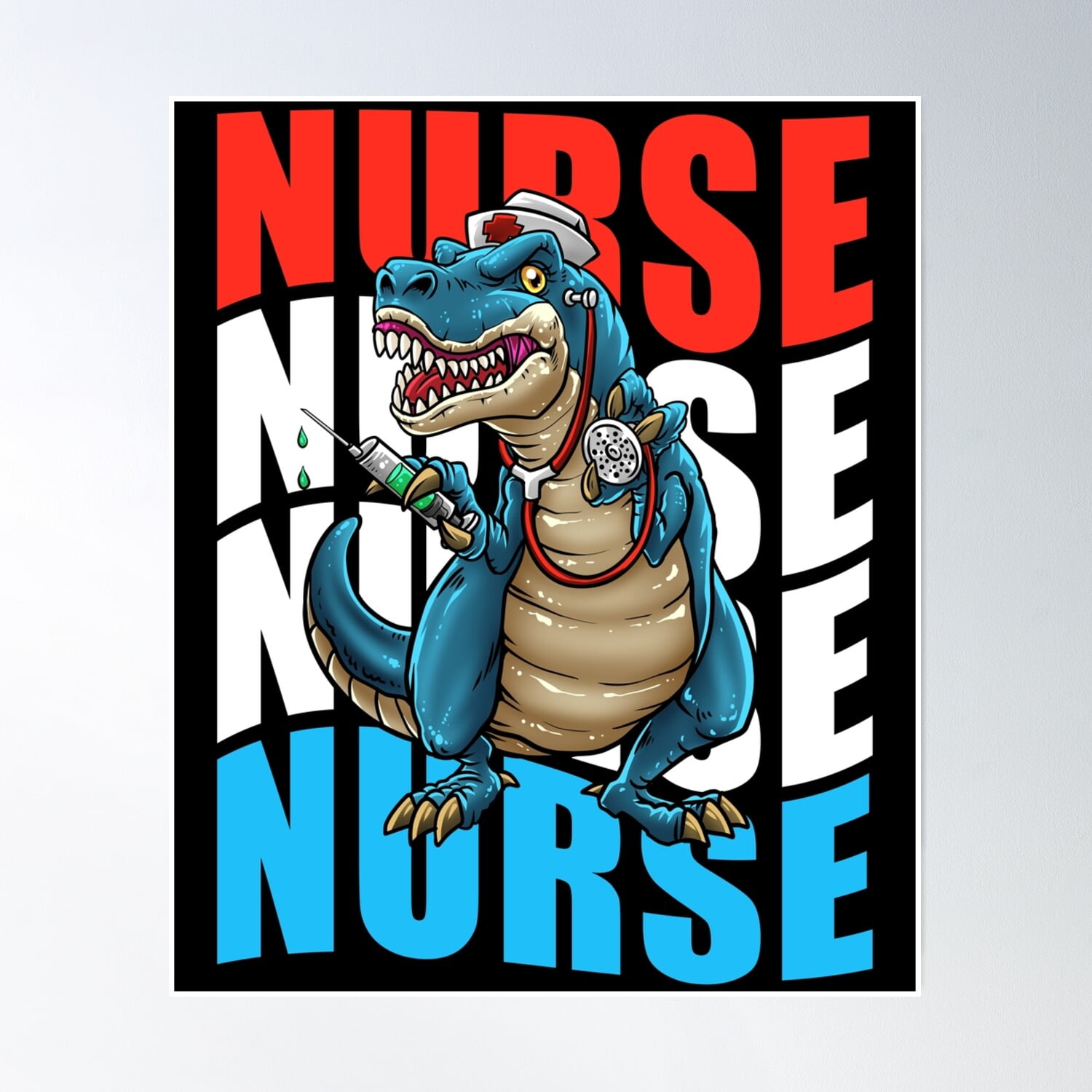 Nurse T-Rex Dinosaur Poster Wall Art, Modern Wall Decor, 24x36 UNFRAMED ...
