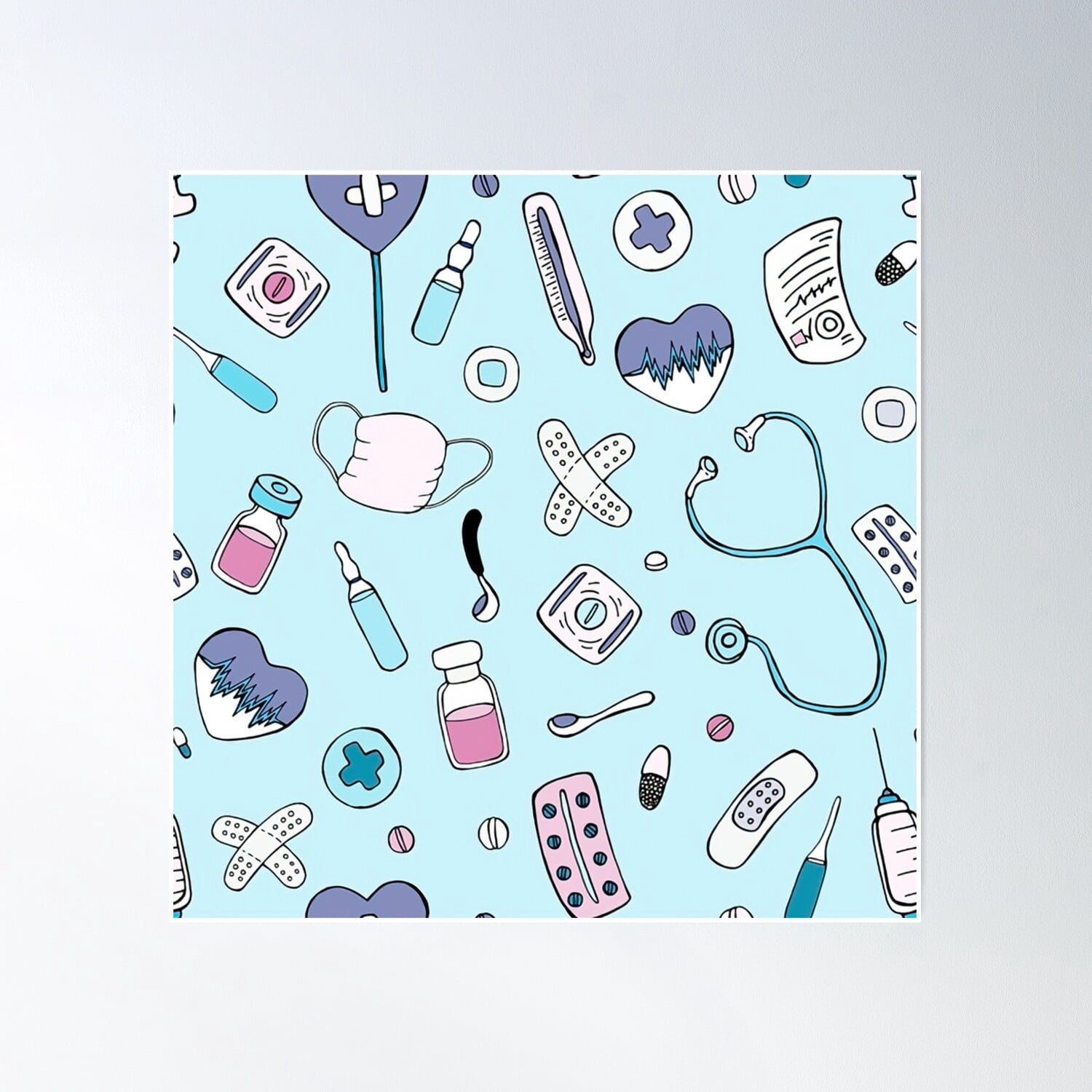 Nurse Tool On Light Blue Poster Wall Art, Modern Wall Decor, 16x16 ...