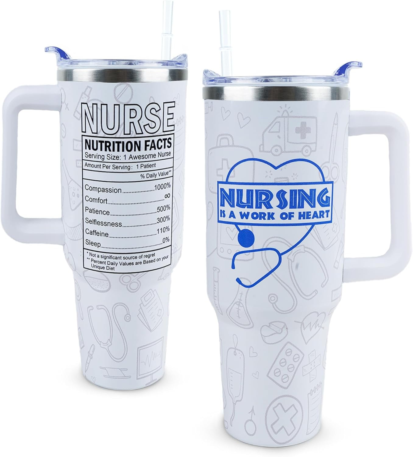 Nurse Tumbler 40 oz Tumbler with Handle and Straw Lid Leak Proof Best ...