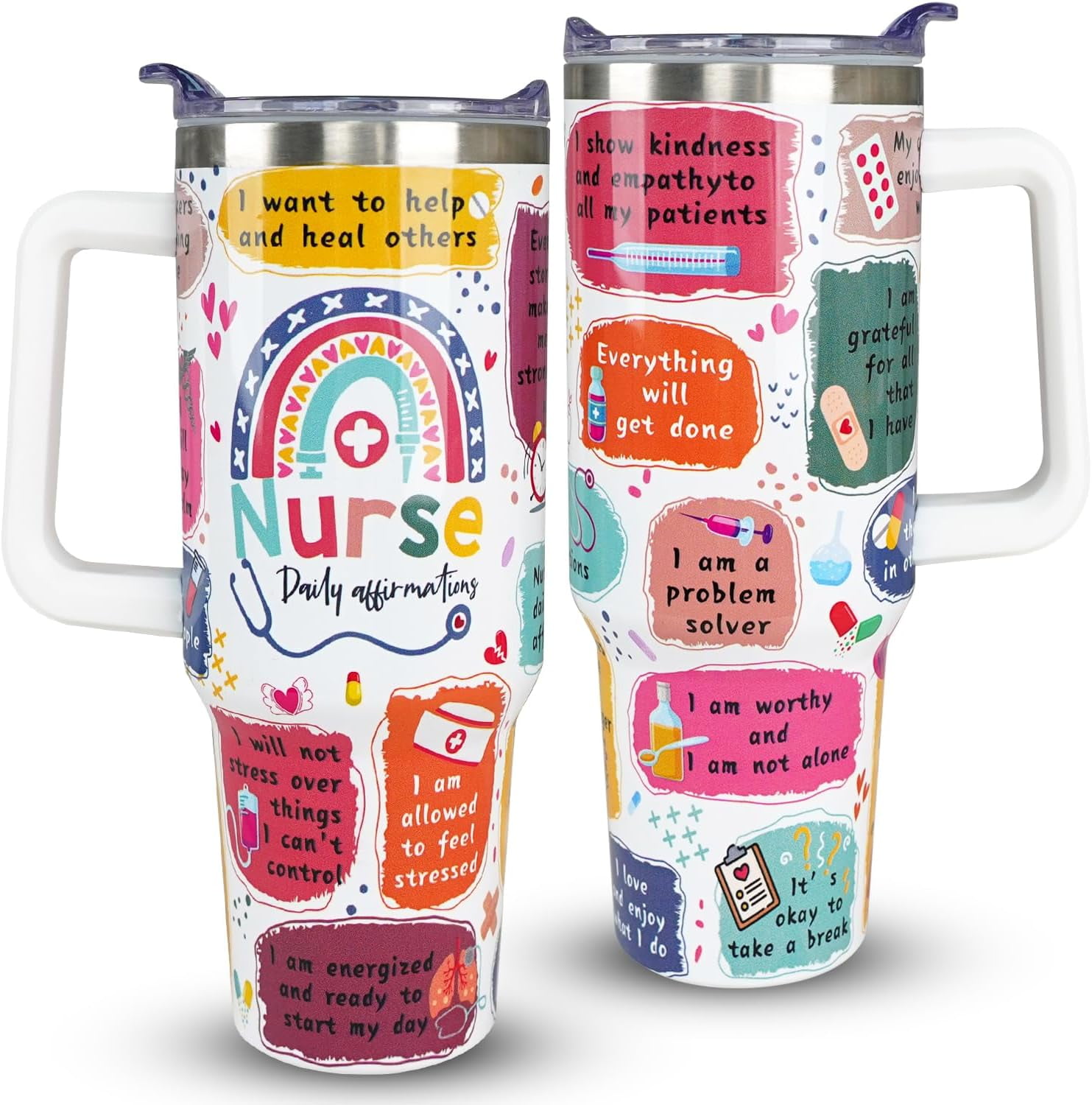 Nurse Tumbler 40 oz with Handle and Straw Nurse Daily Coffee Travel Mug ...