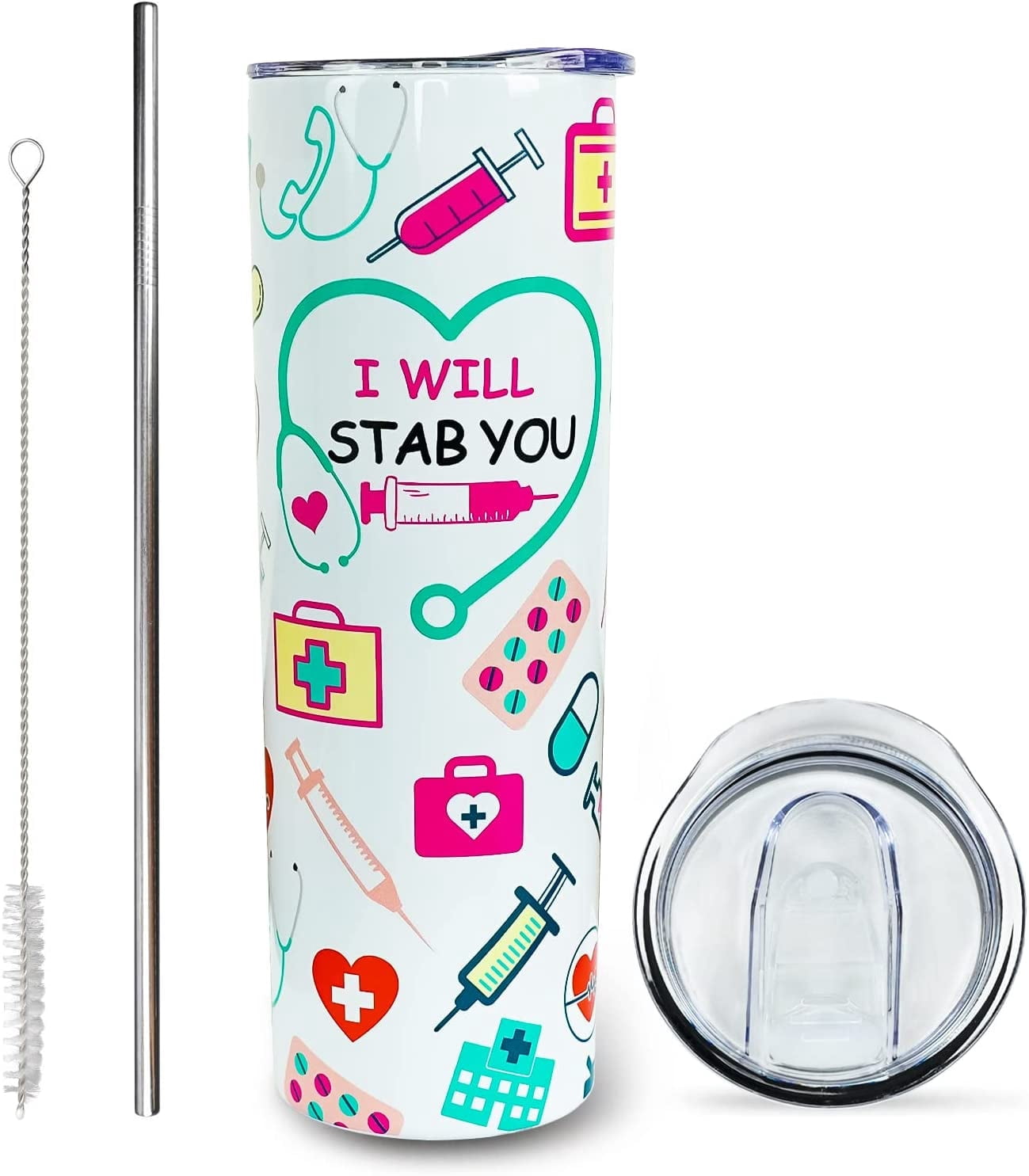 Nurse Tumbler Gift for Nurse 【I Will Stab You】20oz Skinny Tumblers ...