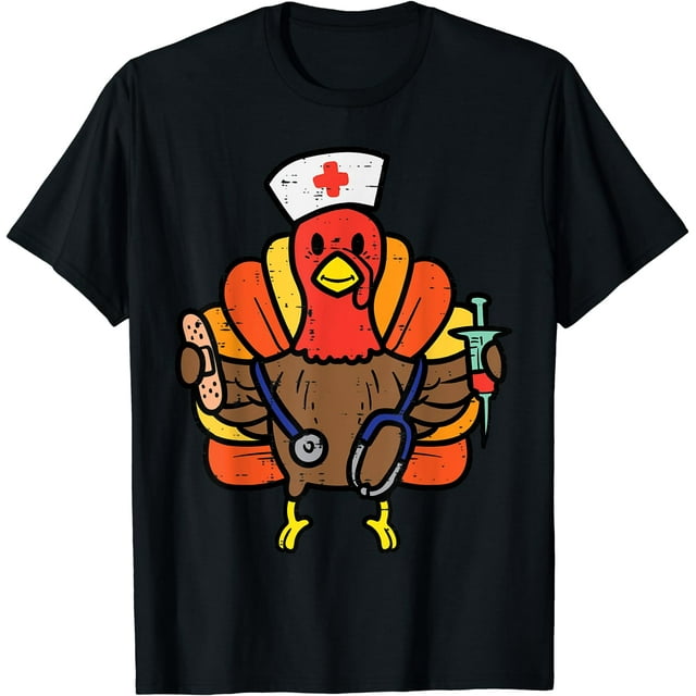 Nurse Turkey Thanksgiving Scrub Top For Nurses Fall Women T-Shirt ...