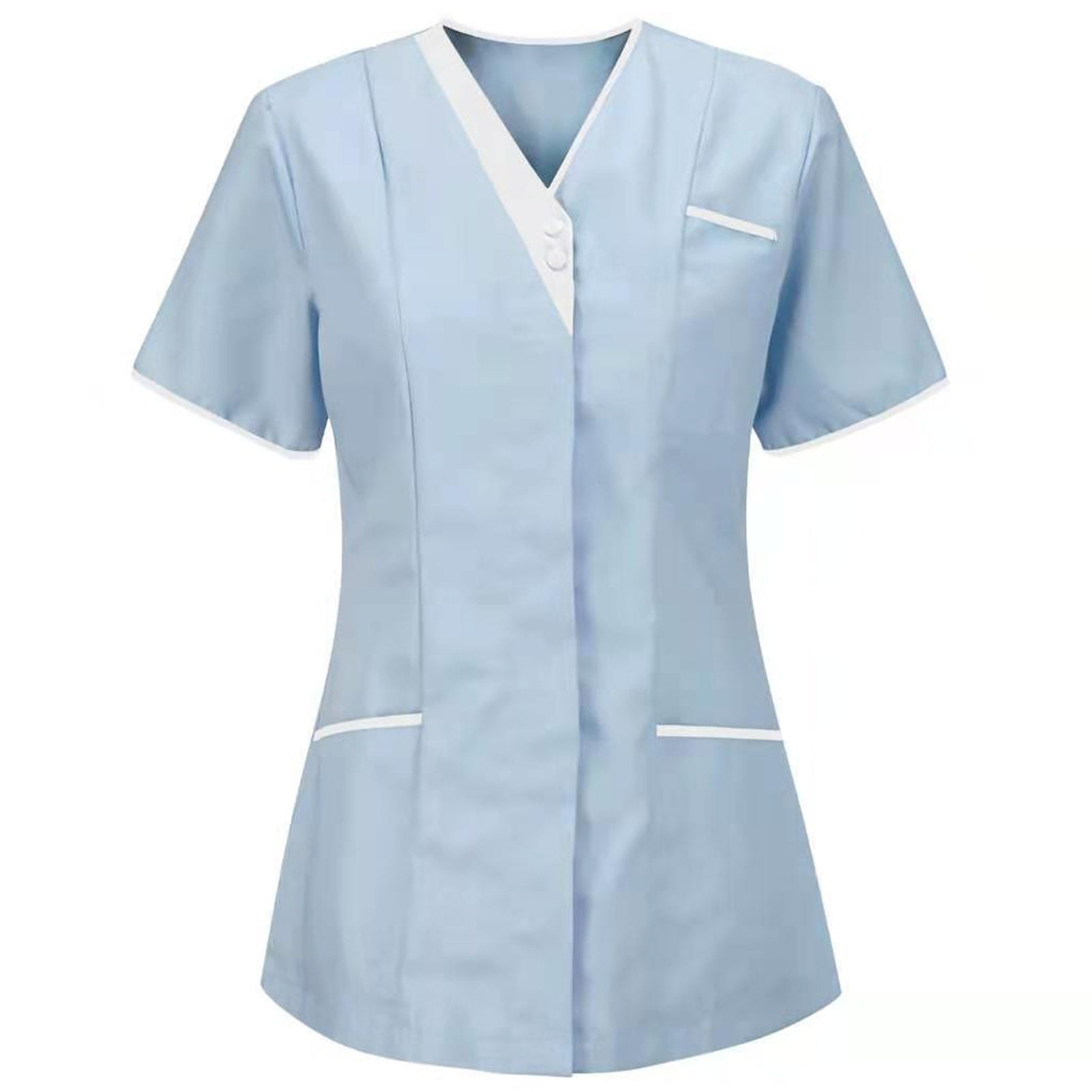 Nurse Uniform Scrubs Tops Women V-neck Short Sleeve Pockets Overalls ...