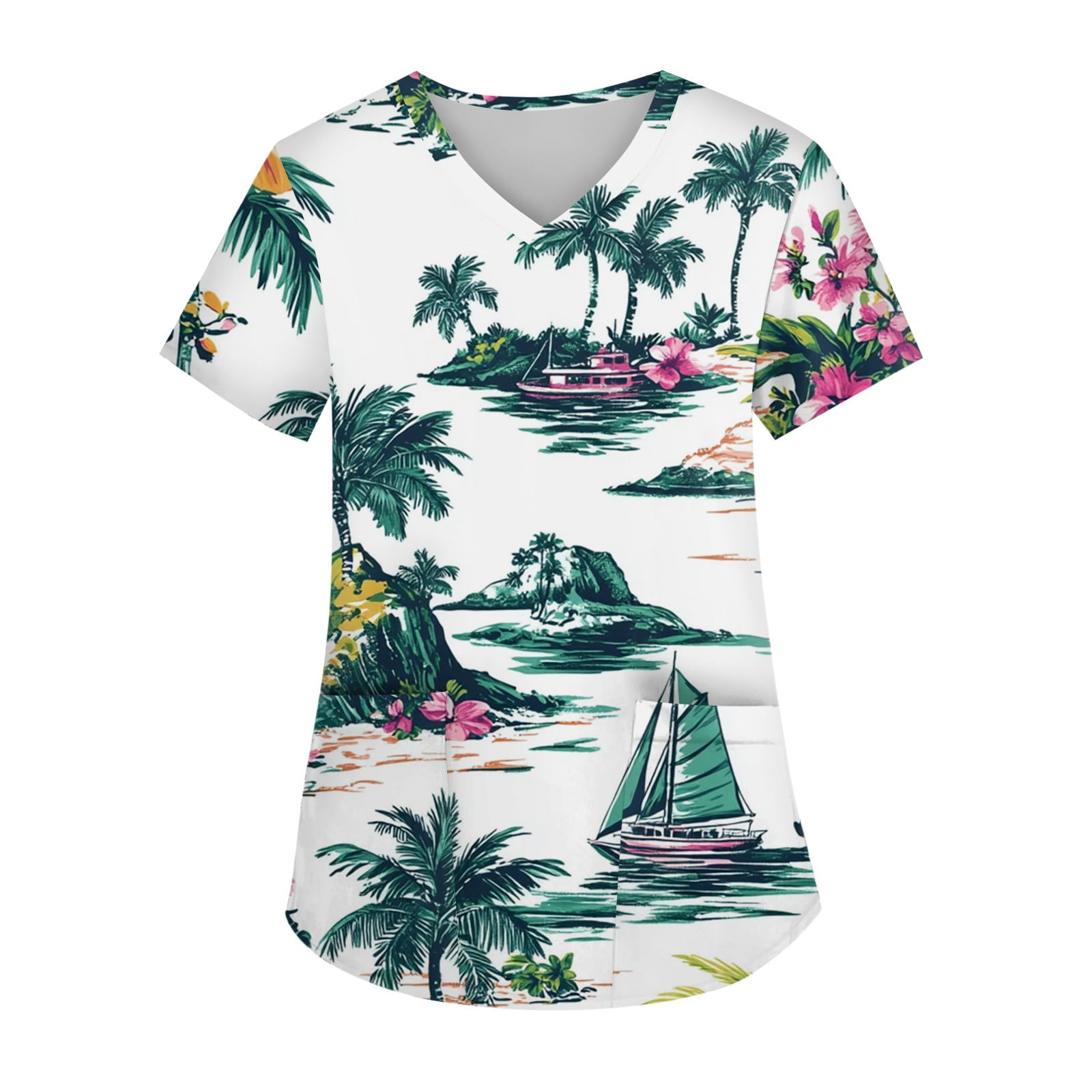 Nurse Uniforms Women,Hawaiian Floral Nurse Tops - Lightweight Short ...