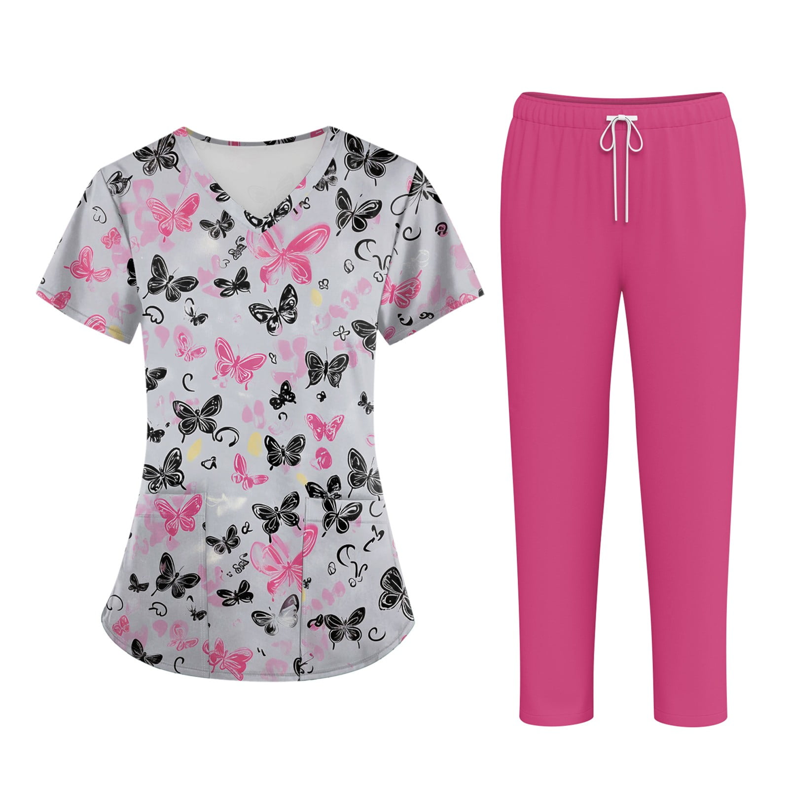 Nurse Uniforms Women Scrub Set Short Sleeve Caregiver Scrubs Top and ...