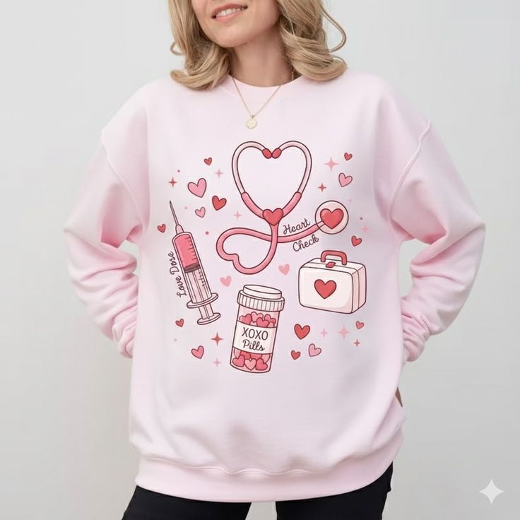 Nurse Valentine Sweatshirt, Love Dose XOXO Pills Design, ICU Diabetes ...