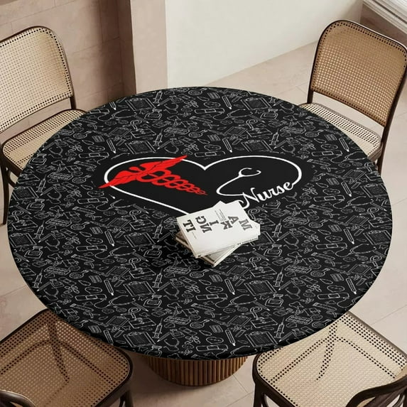 Nurse Valentine's Day Round Table Cover Kitchen Printed Waterproof ...