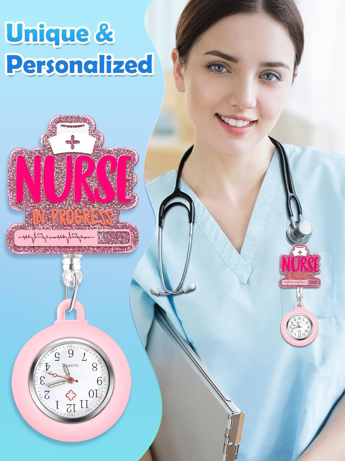 Nurse Watch Nursing Pocket Badge Fob with Second Hand - Retractable ...