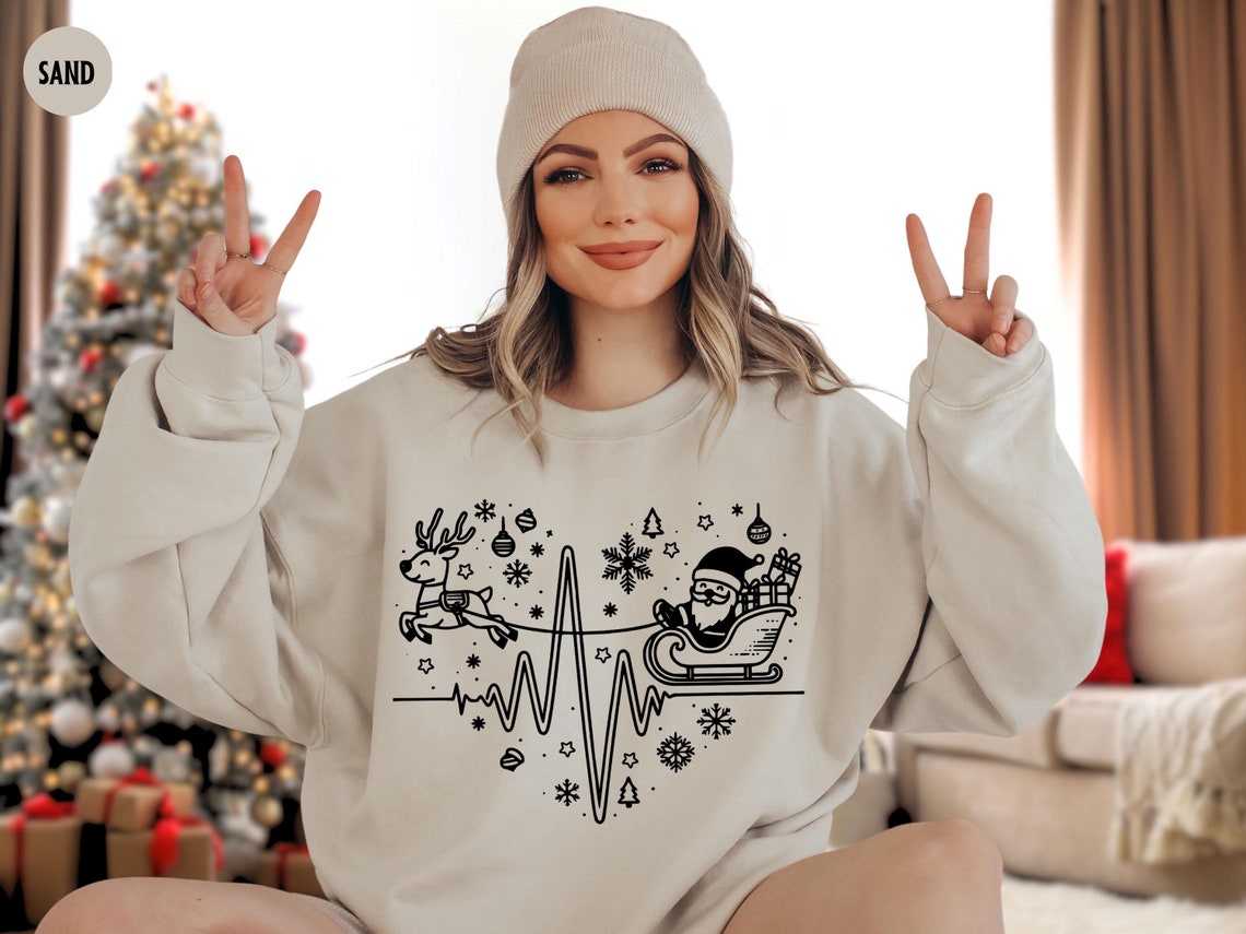Nurse Winter Holiday Sweatshirt, Winter Holiday Heartbeat Sweatshirt ...