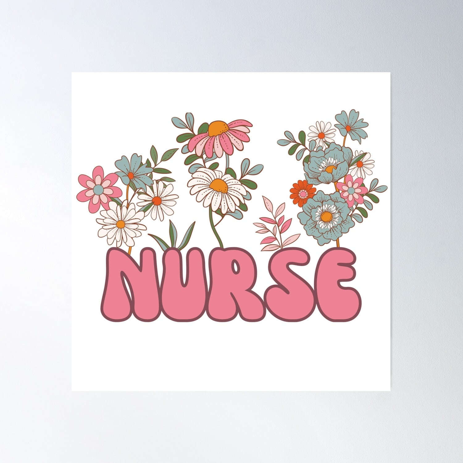 Nurse With Flowers | Floral Nurse Poster Wall Art, Modern Wall Decor ...