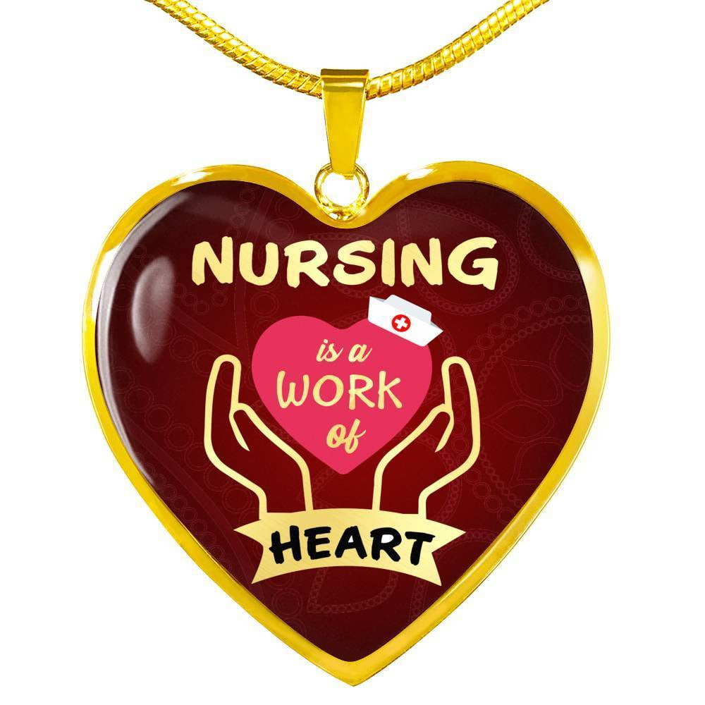 Nurse Work Of Heart Necklace Stainless Steel 18k Gold Heart Pendant 18 ...