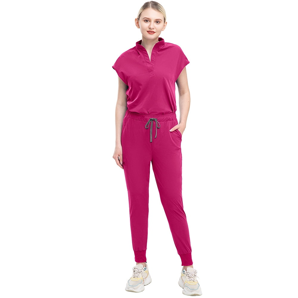 Nurse Work Scrubs Set Medical Uniform Short Sleeve Unisex with Pockets ...