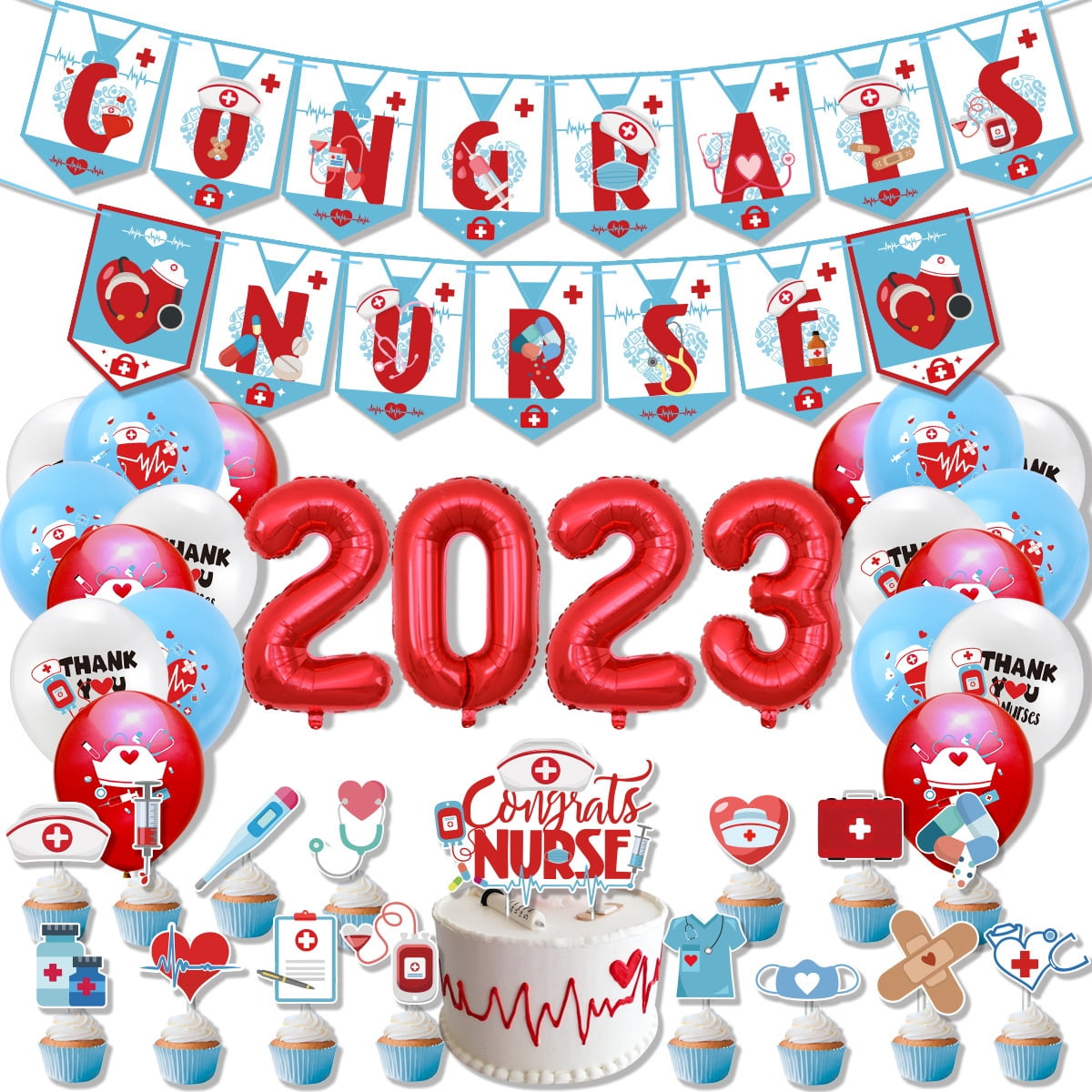 Nurse's Day Theme Doctors Party Balloon Decoration Congrats Nurse Flag ...