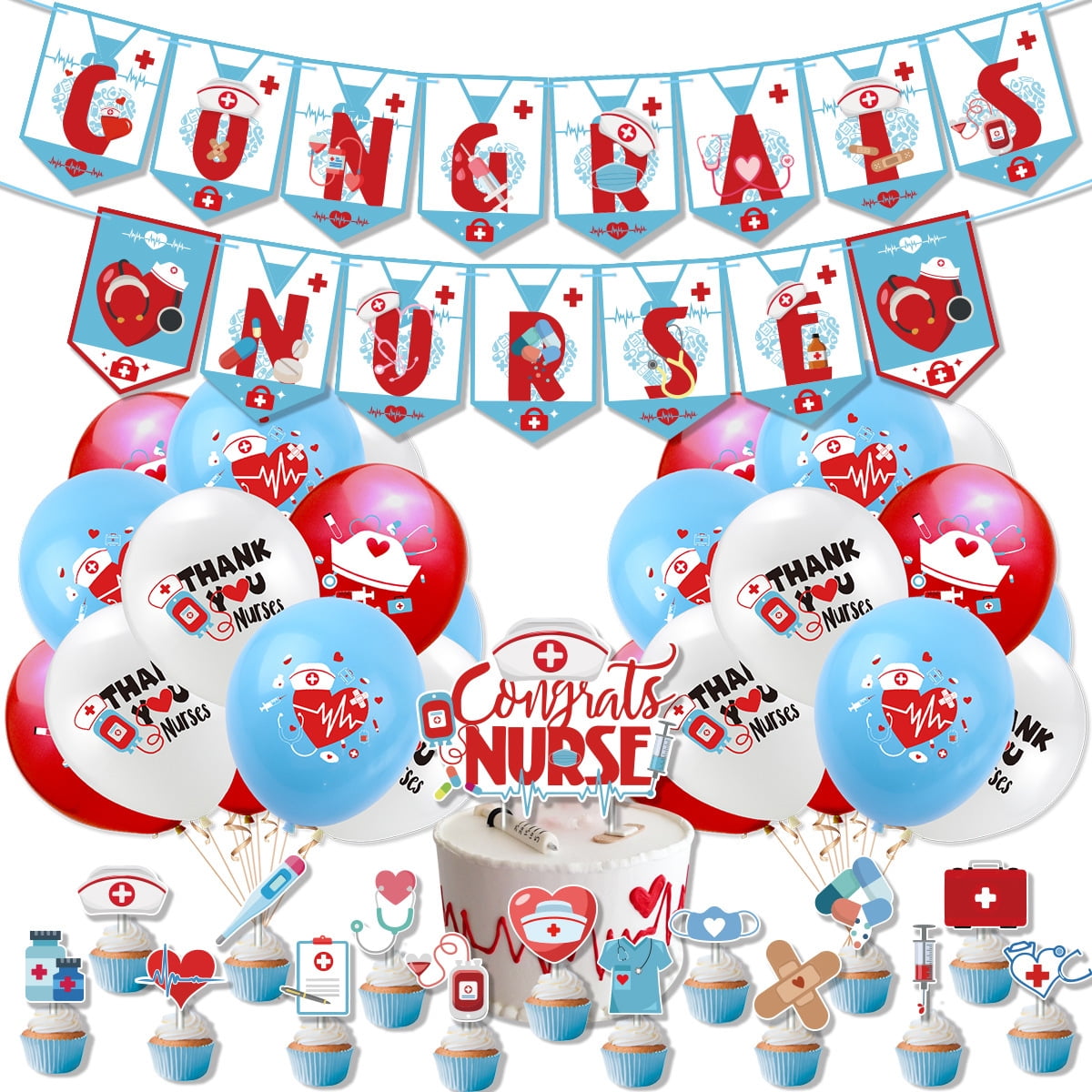Nurse's Day Theme Doctors Party Balloon Decoration Congrats Nurse Flag ...