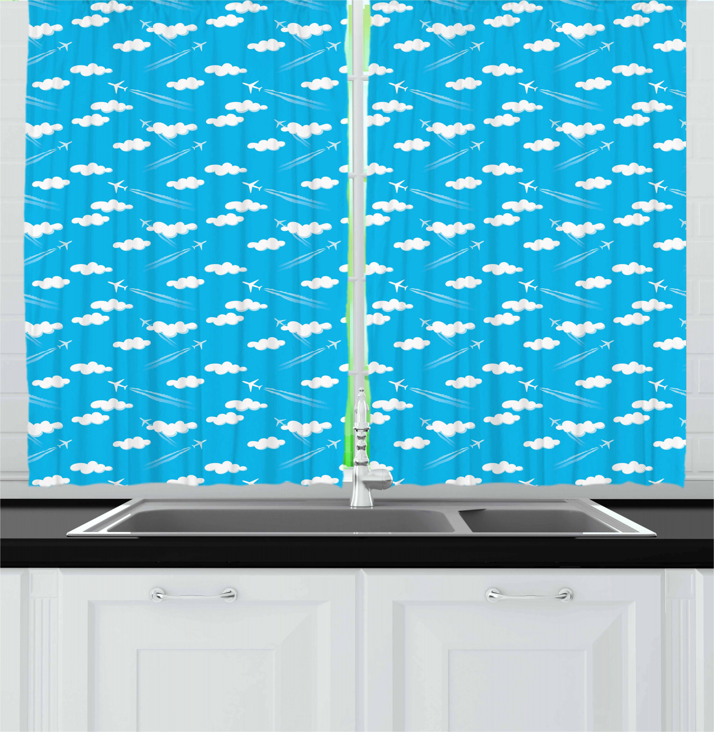 Nursery Airplane Curtains 2 Panels Set, Simple Clear Blue Sky with ...
