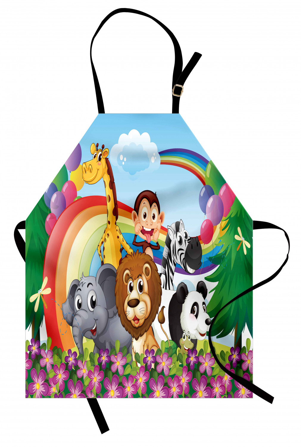 Nursery Apron Group of Animals at the Hilltop with a Rainbow and ...